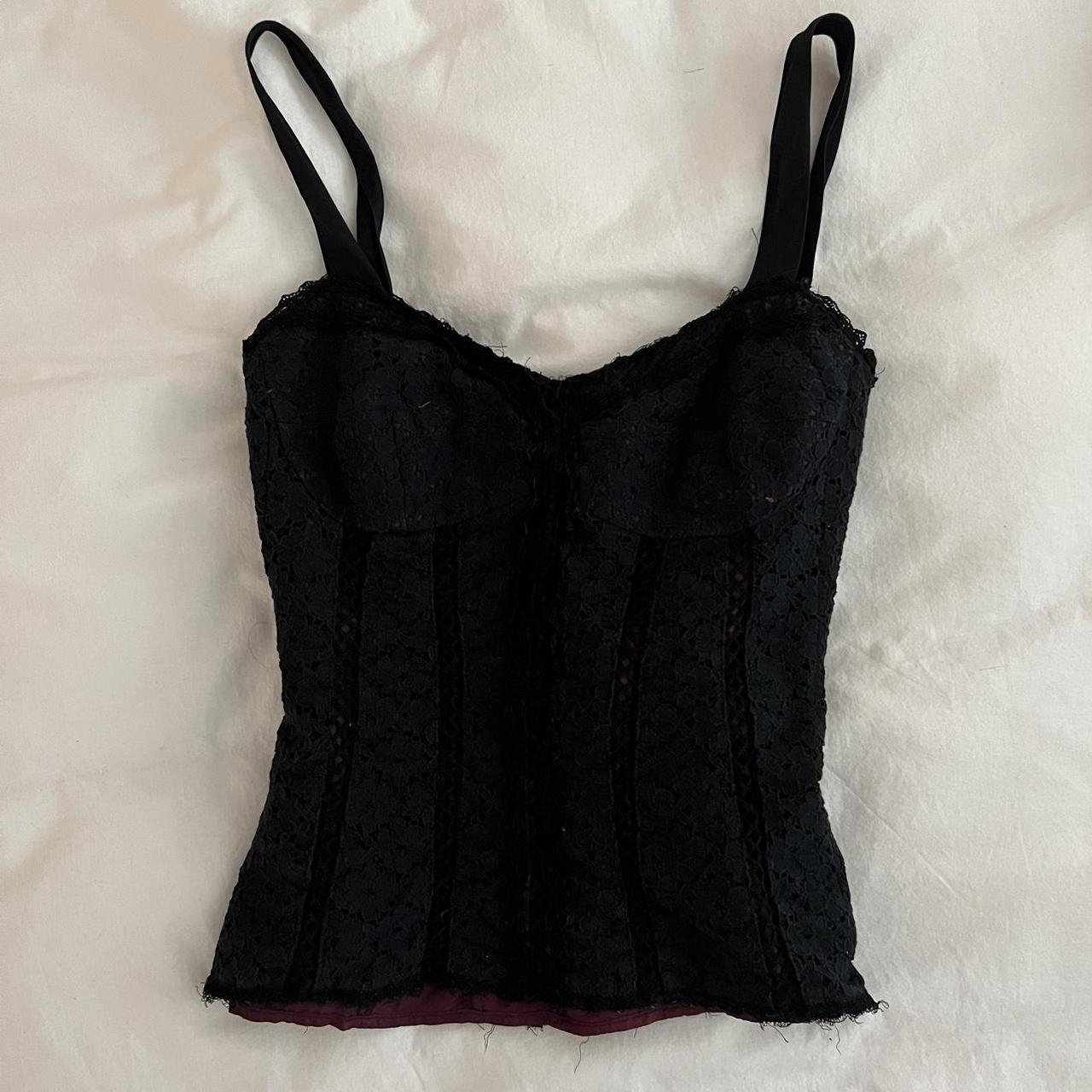 Nanette Lepore Women's Burgundy and Black Corset | Depop
