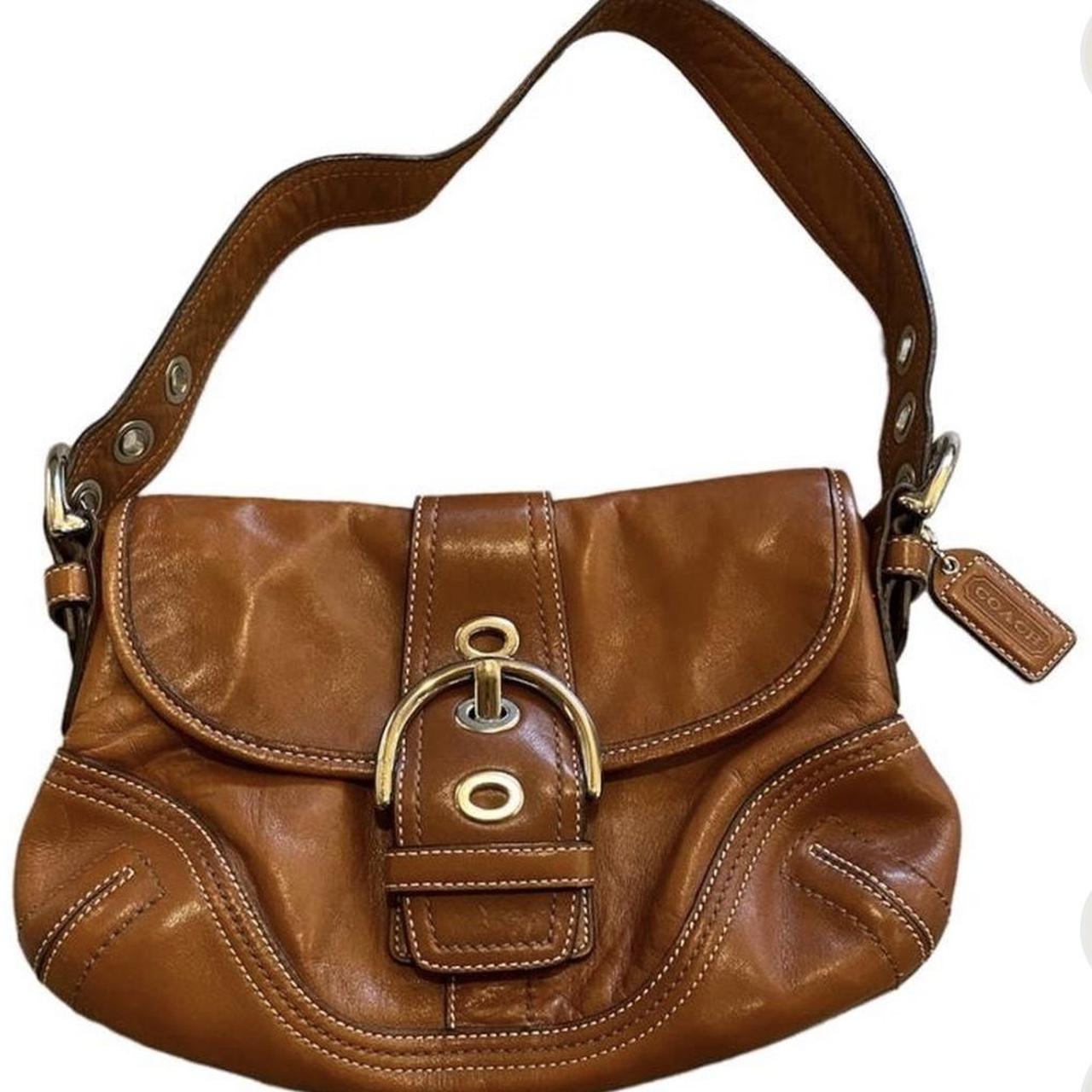 Vintage camel brown leather Coach buckle saddle bag... - Depop