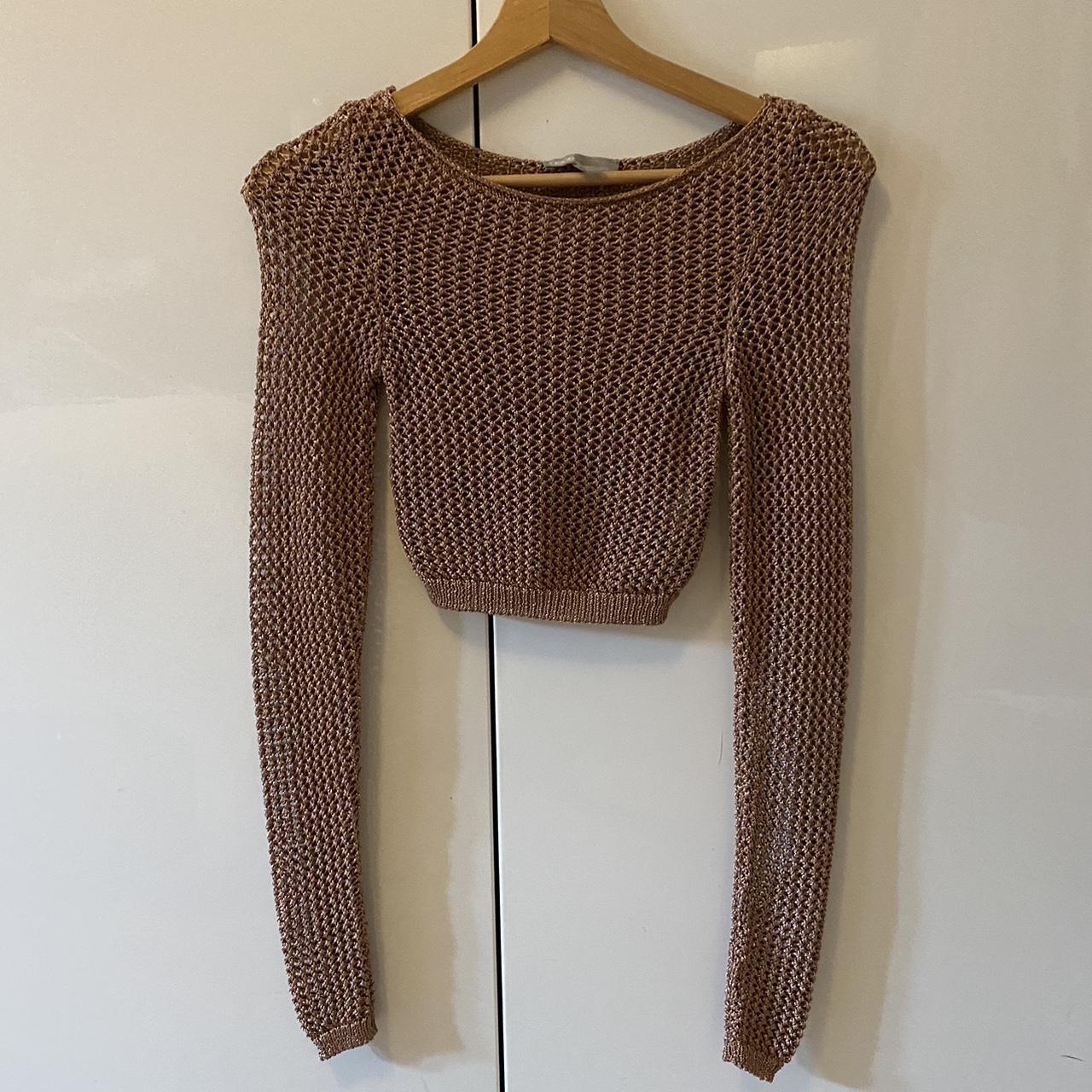 Asos pink metallic open knit cropped jumper worn once - Depop