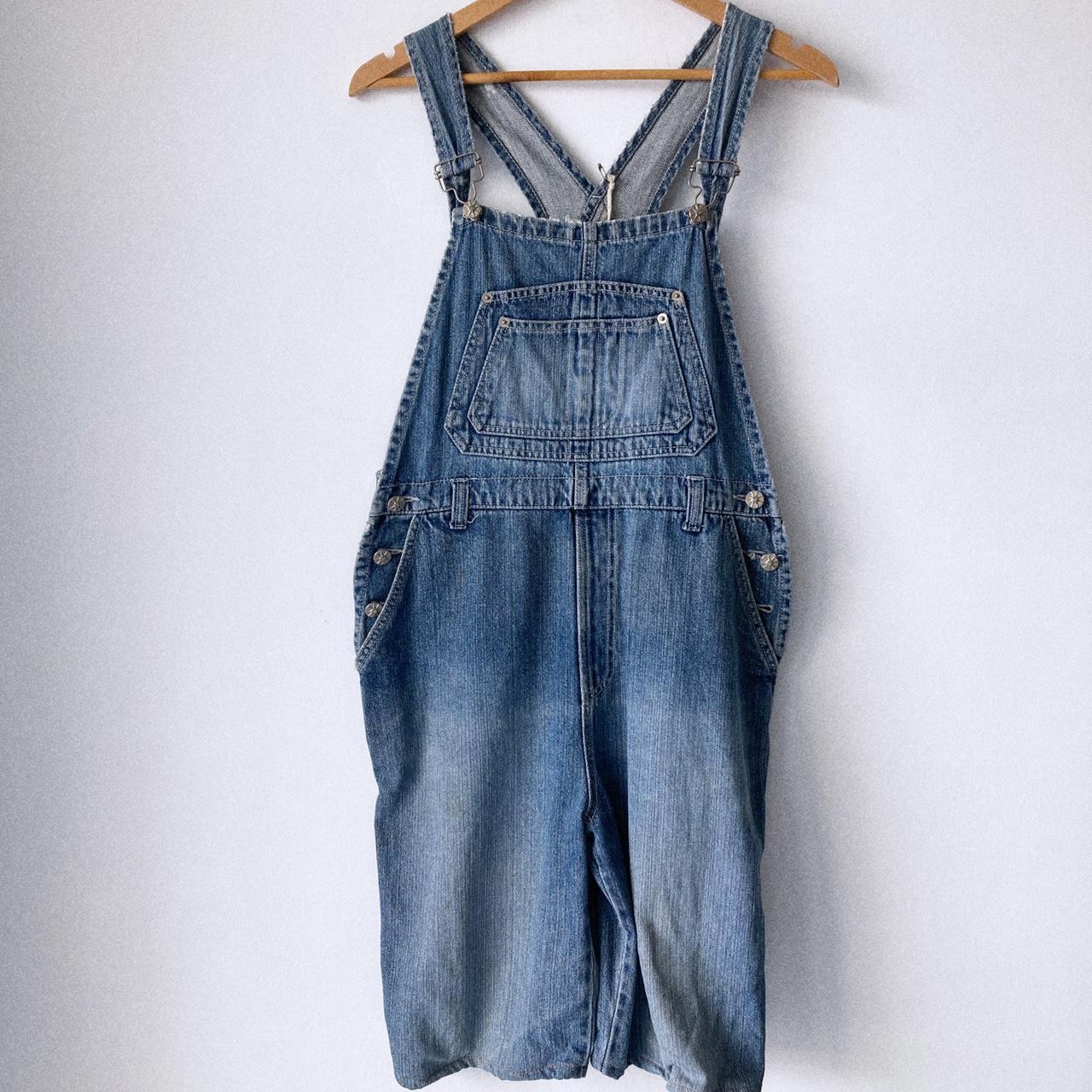 Acid wash long line overalls in great vintage... - Depop
