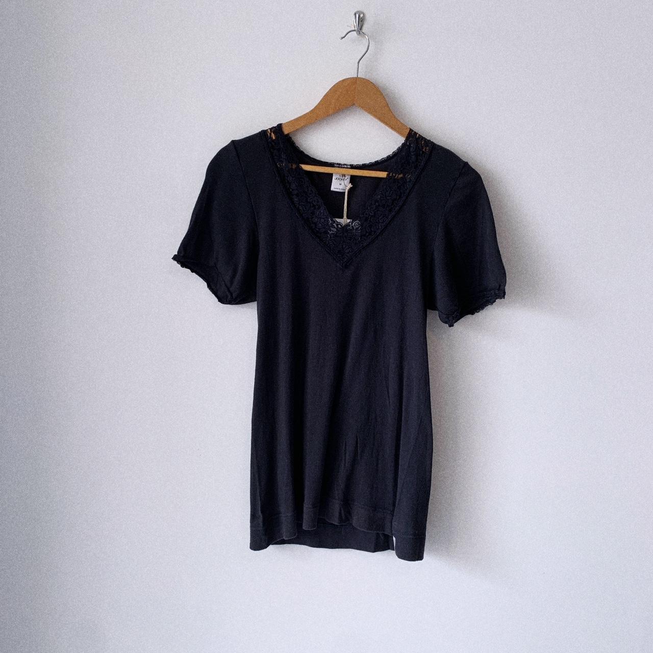 100% cotton basic black top wirh lace neckline. Made... - Depop