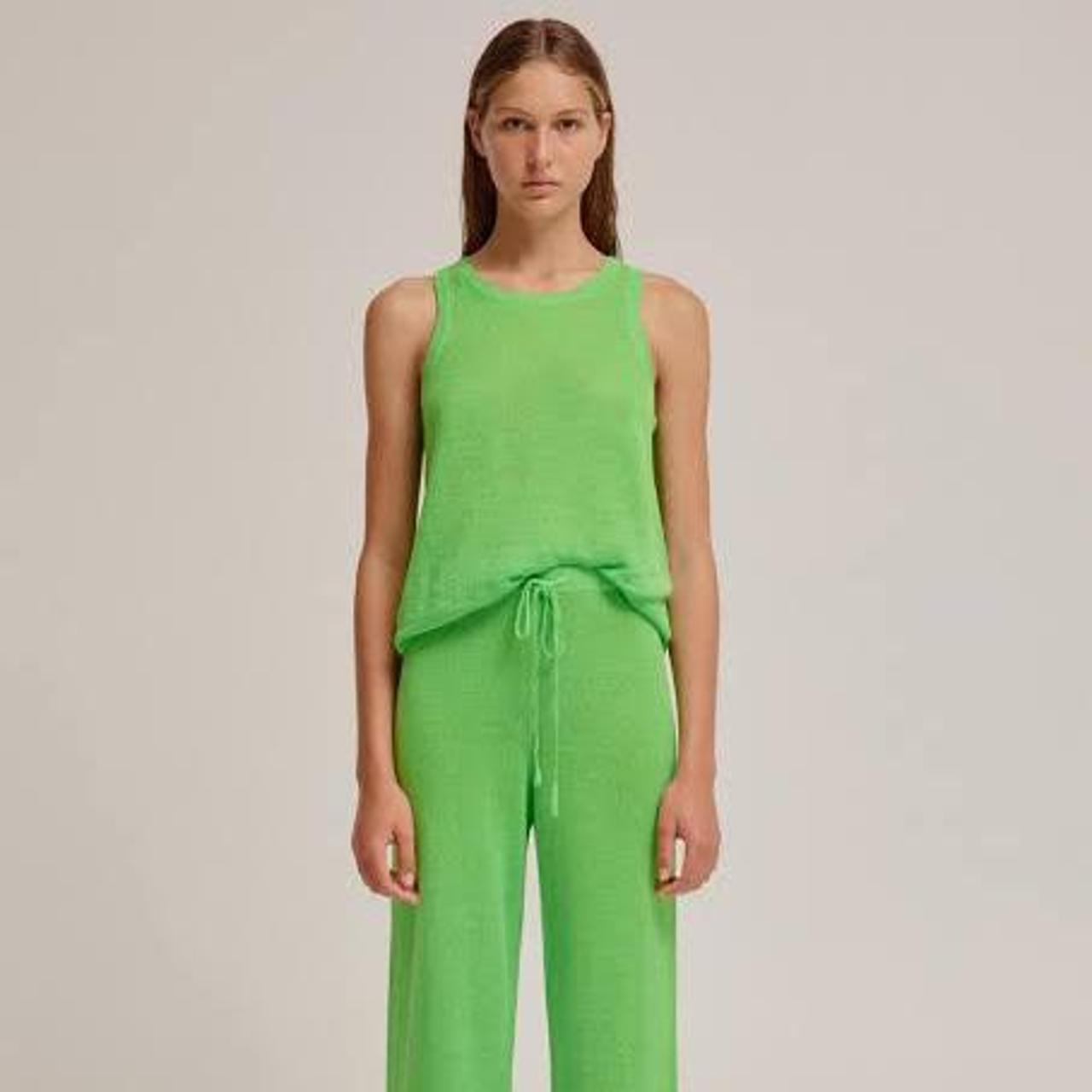 Venroy linen knitted tank and pant in green Tank -... - Depop