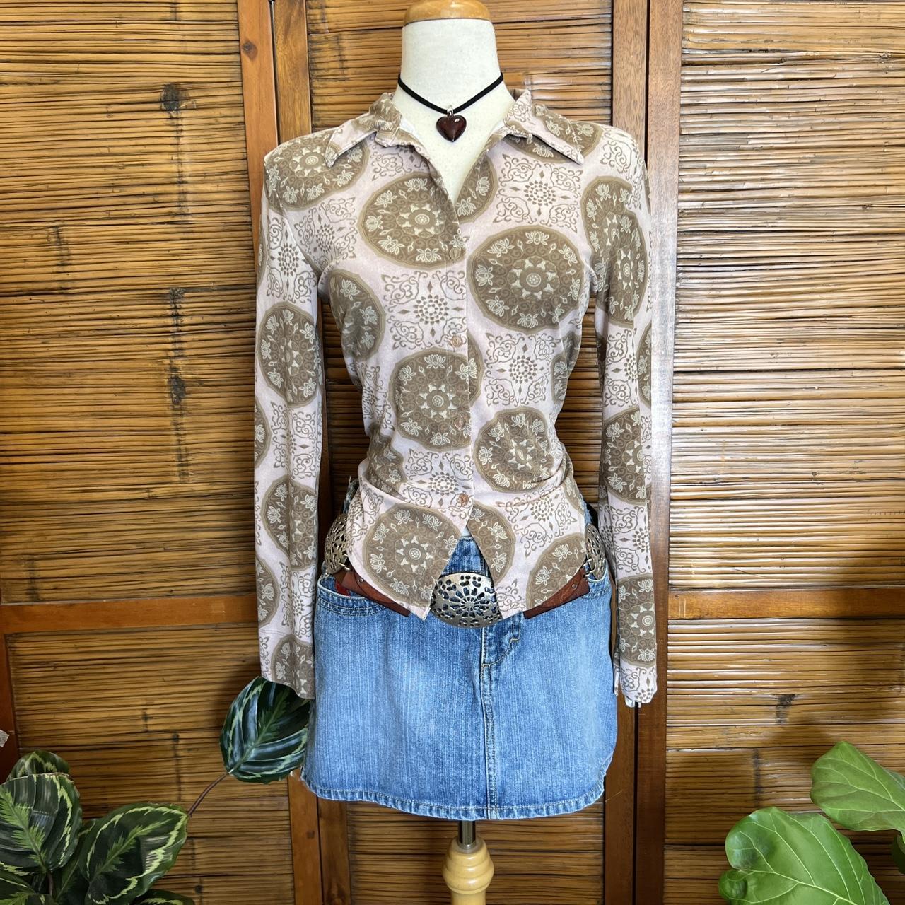 Boho Floral Long Sleeve Top Vintage button up mesh... - Depop