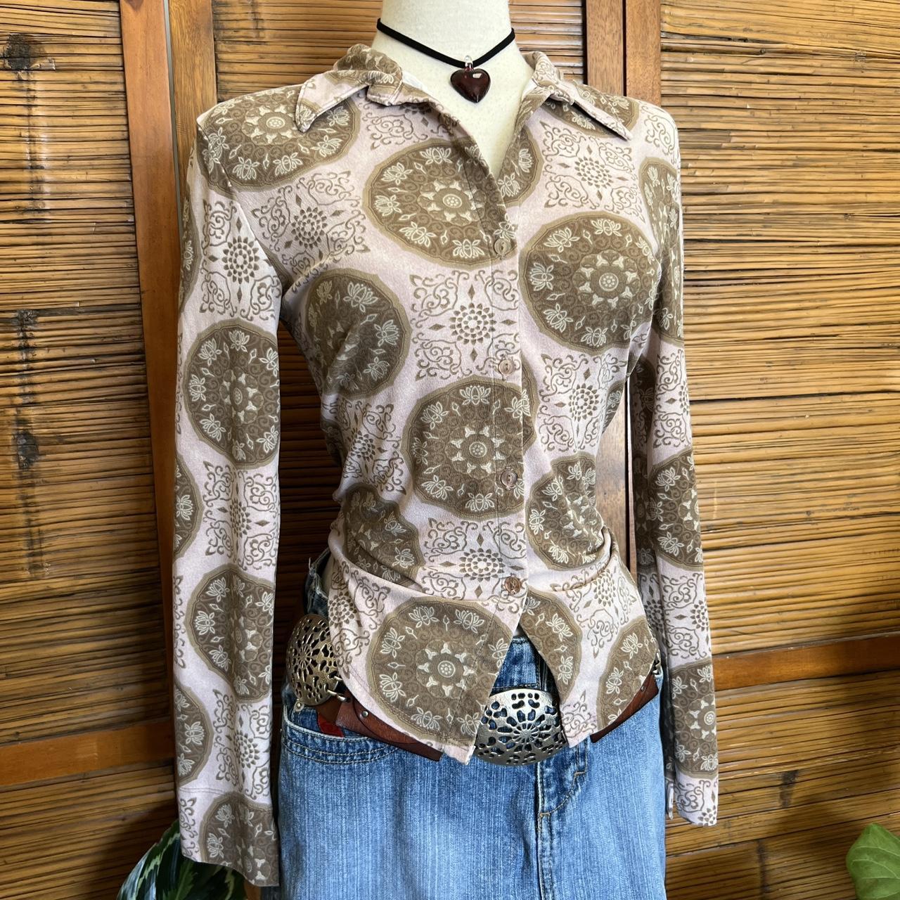 Boho Floral Long Sleeve Top Vintage button up mesh... - Depop