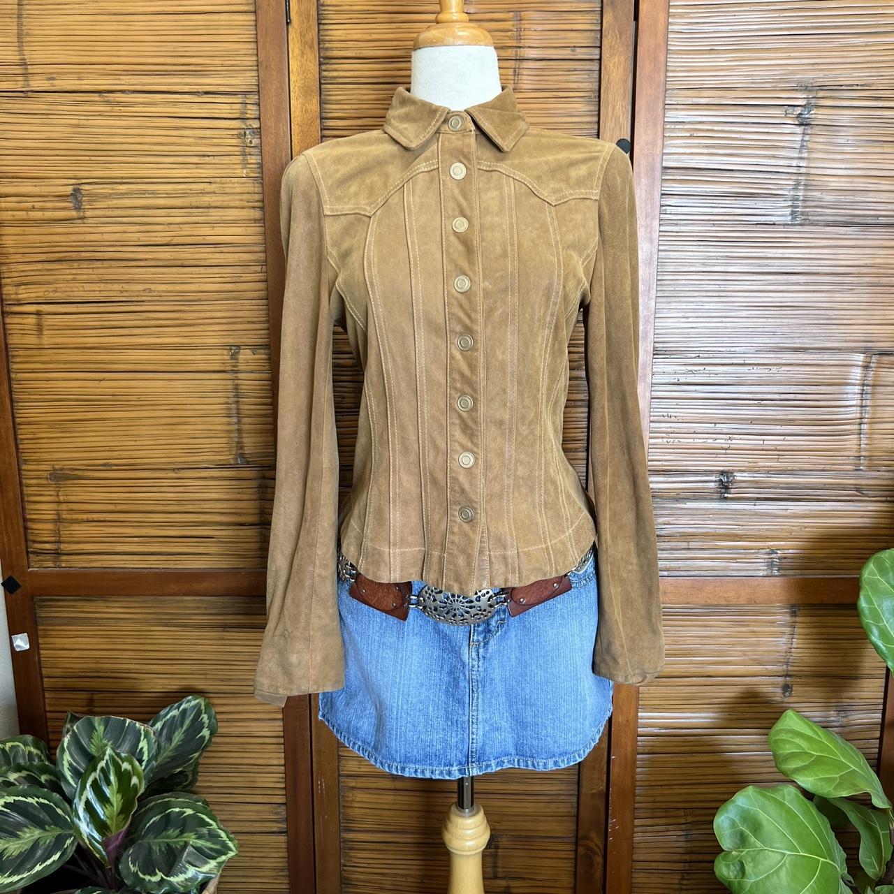 90s Suede Button Up Western long sleeve top with... - Depop