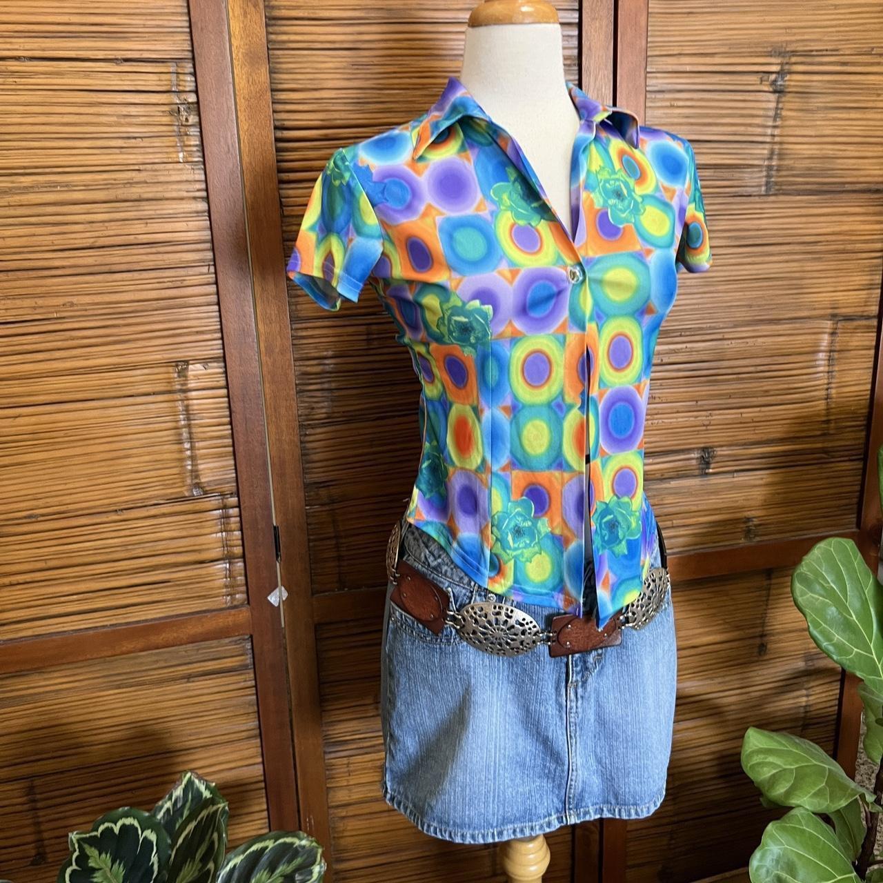 Psychedelic Short Sleeve Top Vintage 90s funky top... - Depop