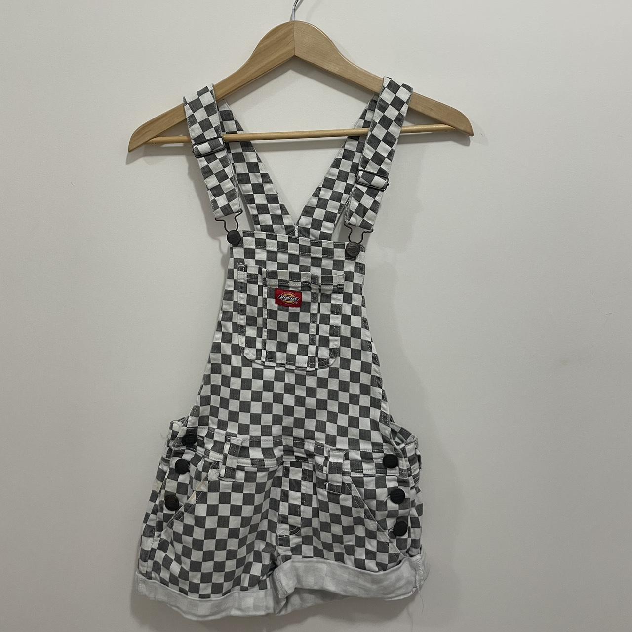 Dickie’s black and white checkered short overalls US... - Depop
