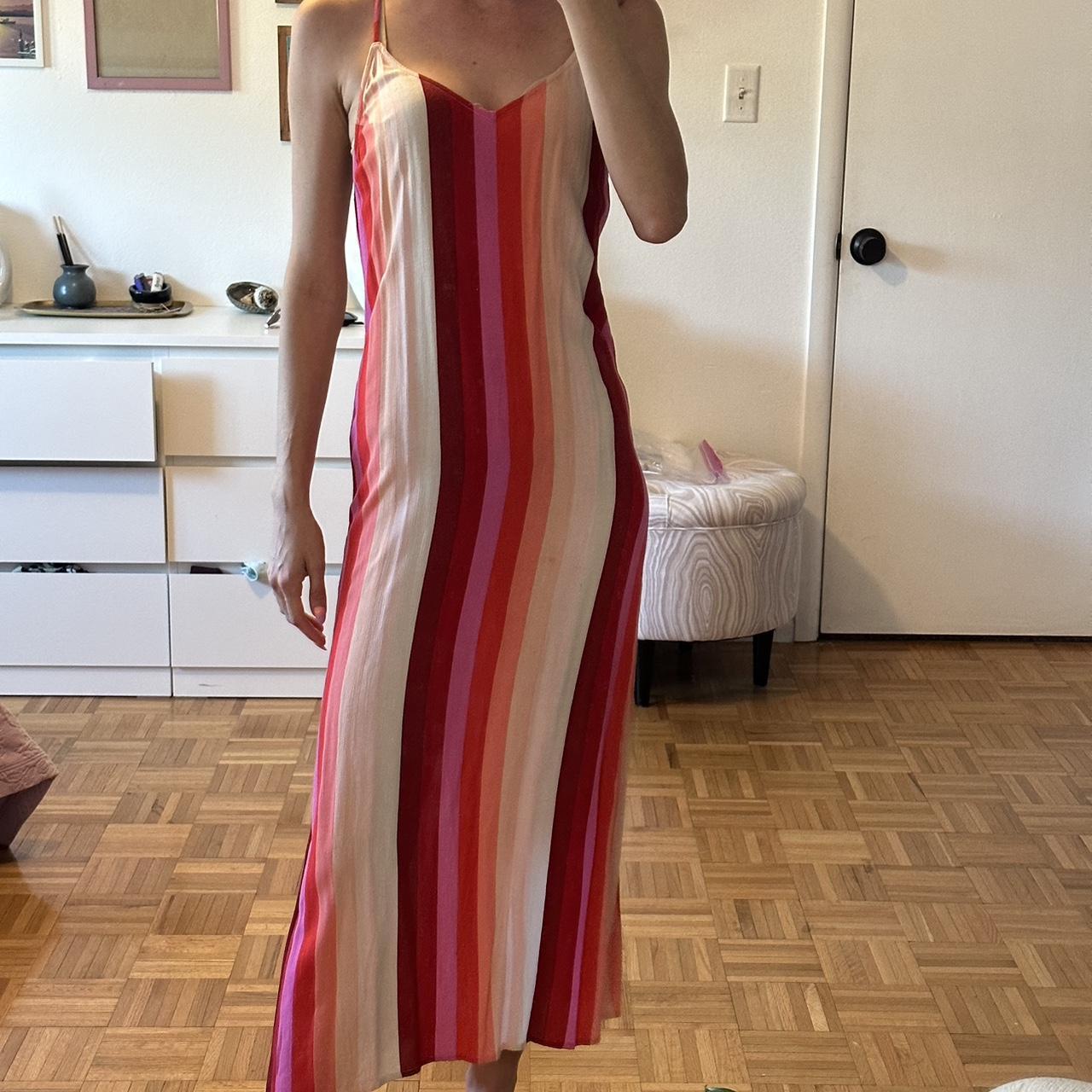 Billabong maxi multi-pink striped dress Size: Medium - Depop