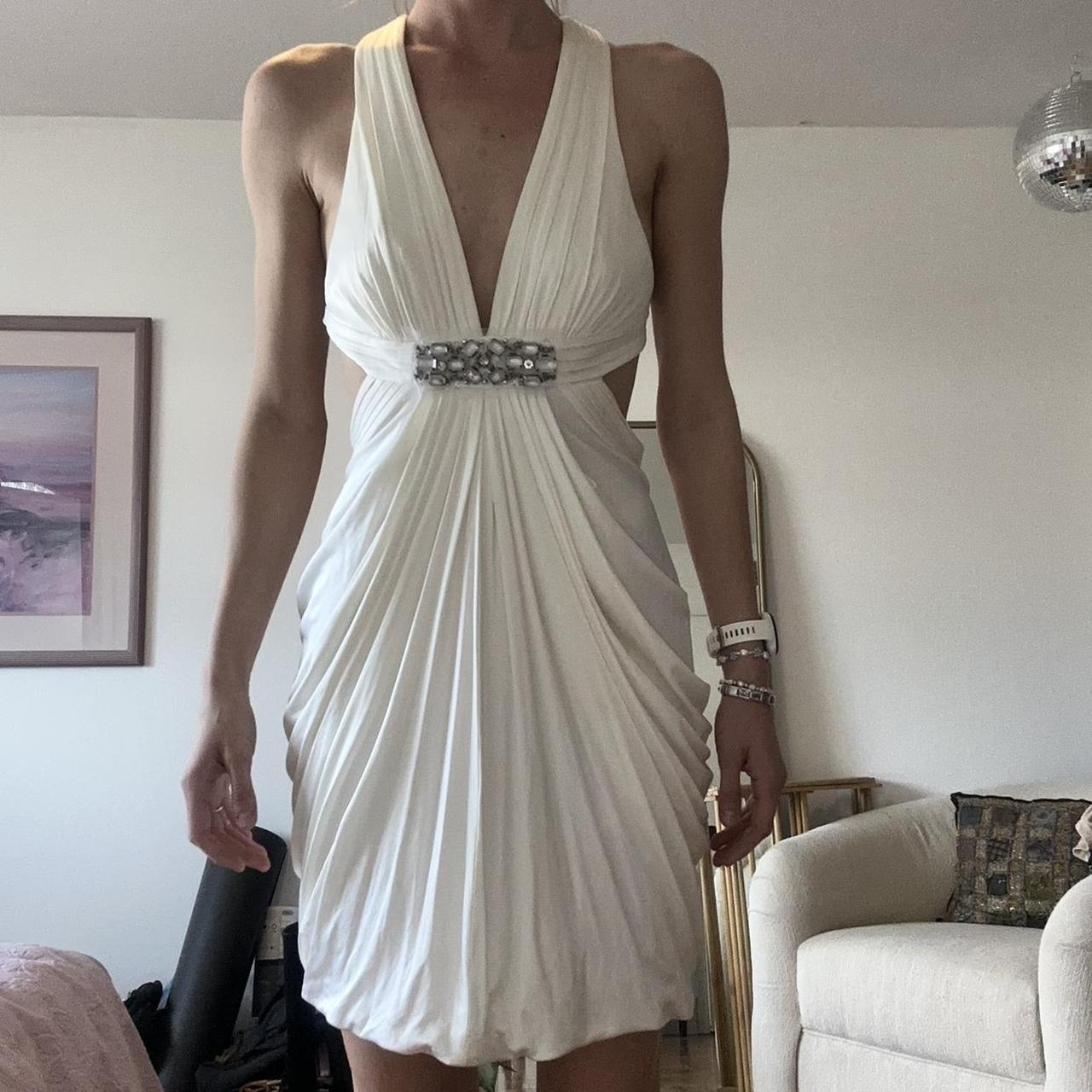 BCBG Maxazria white silk dress with bling... - Depop
