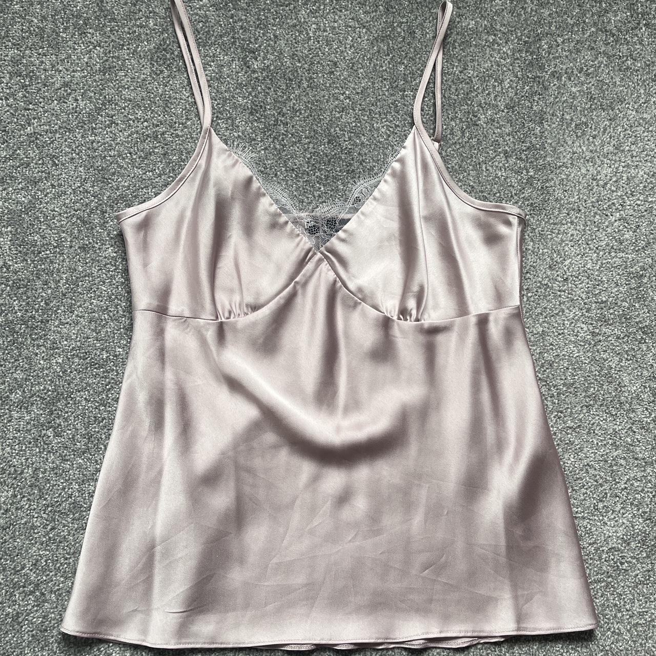 Primark Pink Satin Cami Top. Size 12. With a lace... - Depop