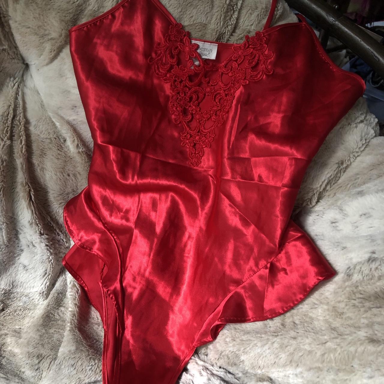 Beautiful satin feel red vintage 90s by Cinema... - Depop