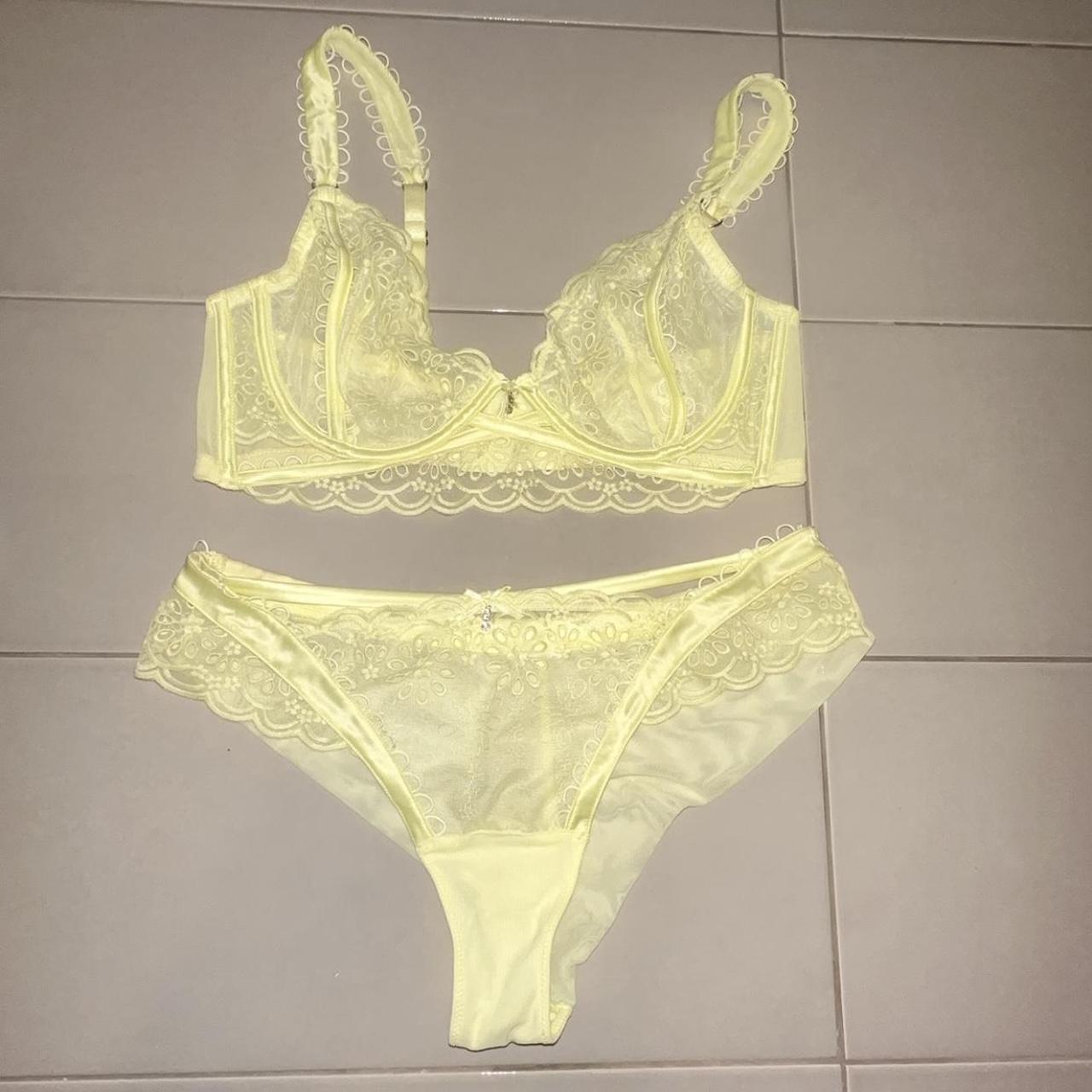 Bras and things yellow bra and briefs. Bra is 12DD... - Depop