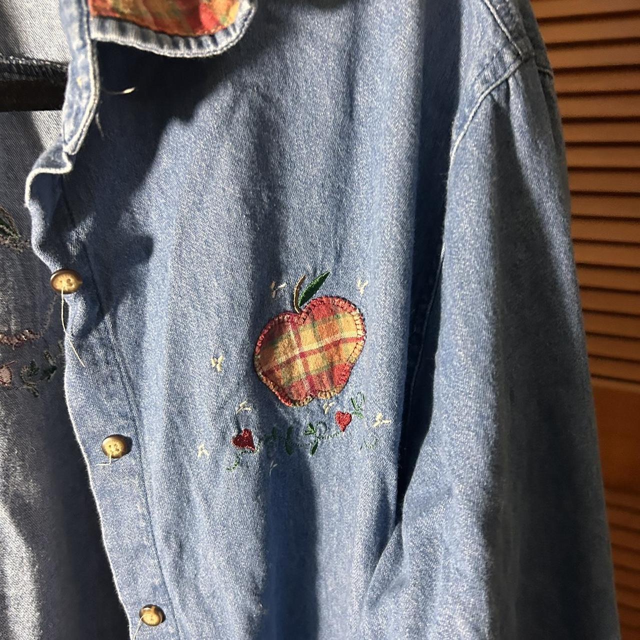 cutest little vintage apple themed jean shirt! Super... - Depop