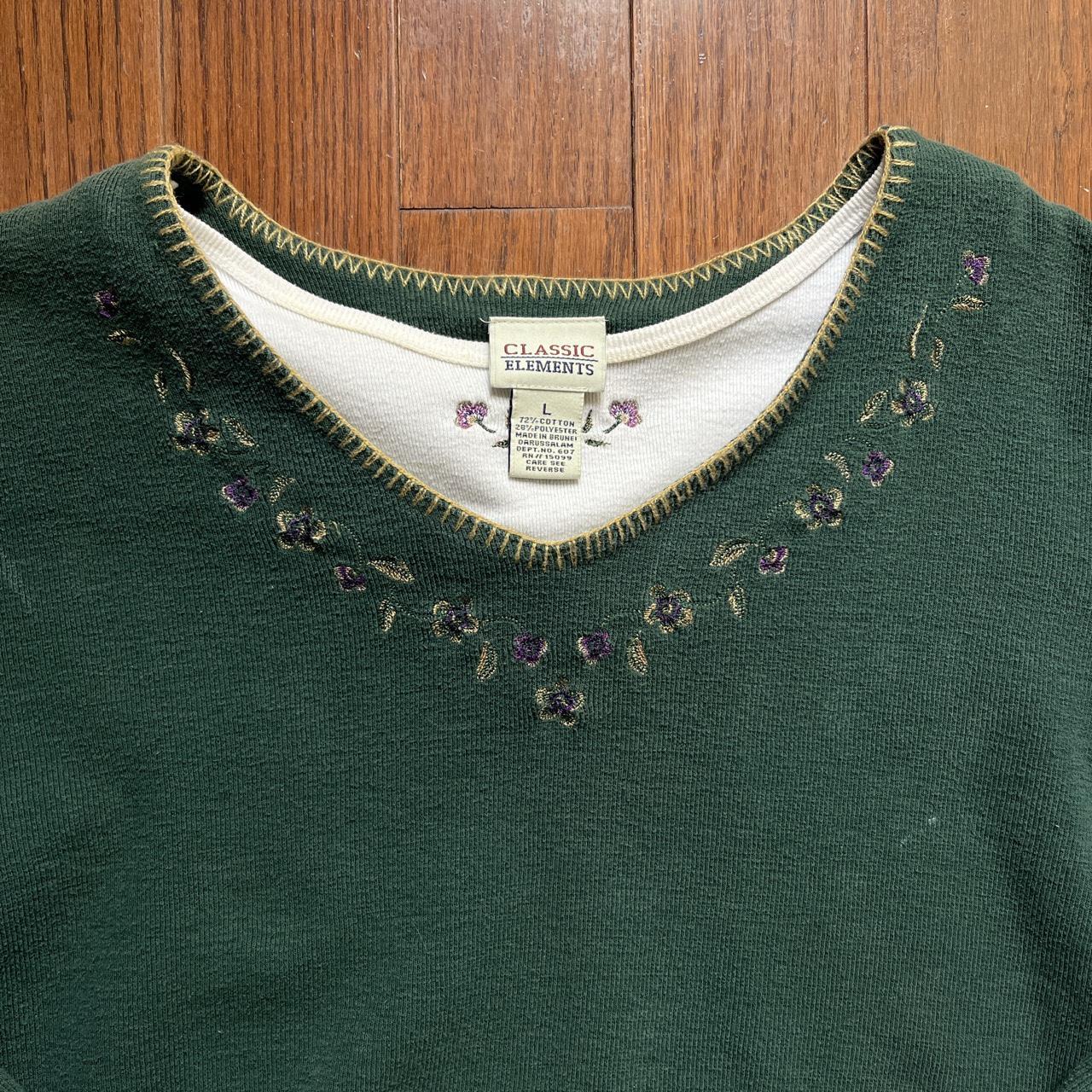 Classic Elements Embroidered Sweater Fits... - Depop