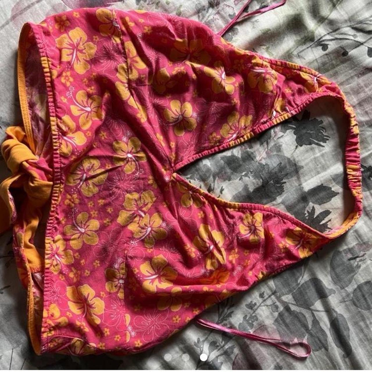 Pink + Orange hibiscus halter neck top Perfect for... - Depop