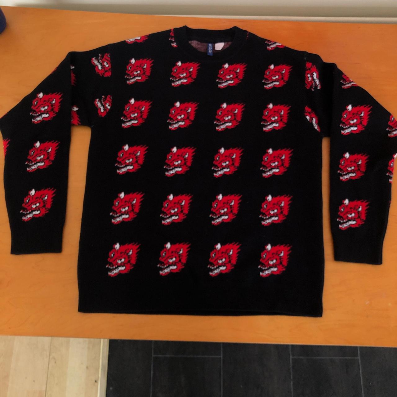 Red Wolf Pattern Jumper | Depop