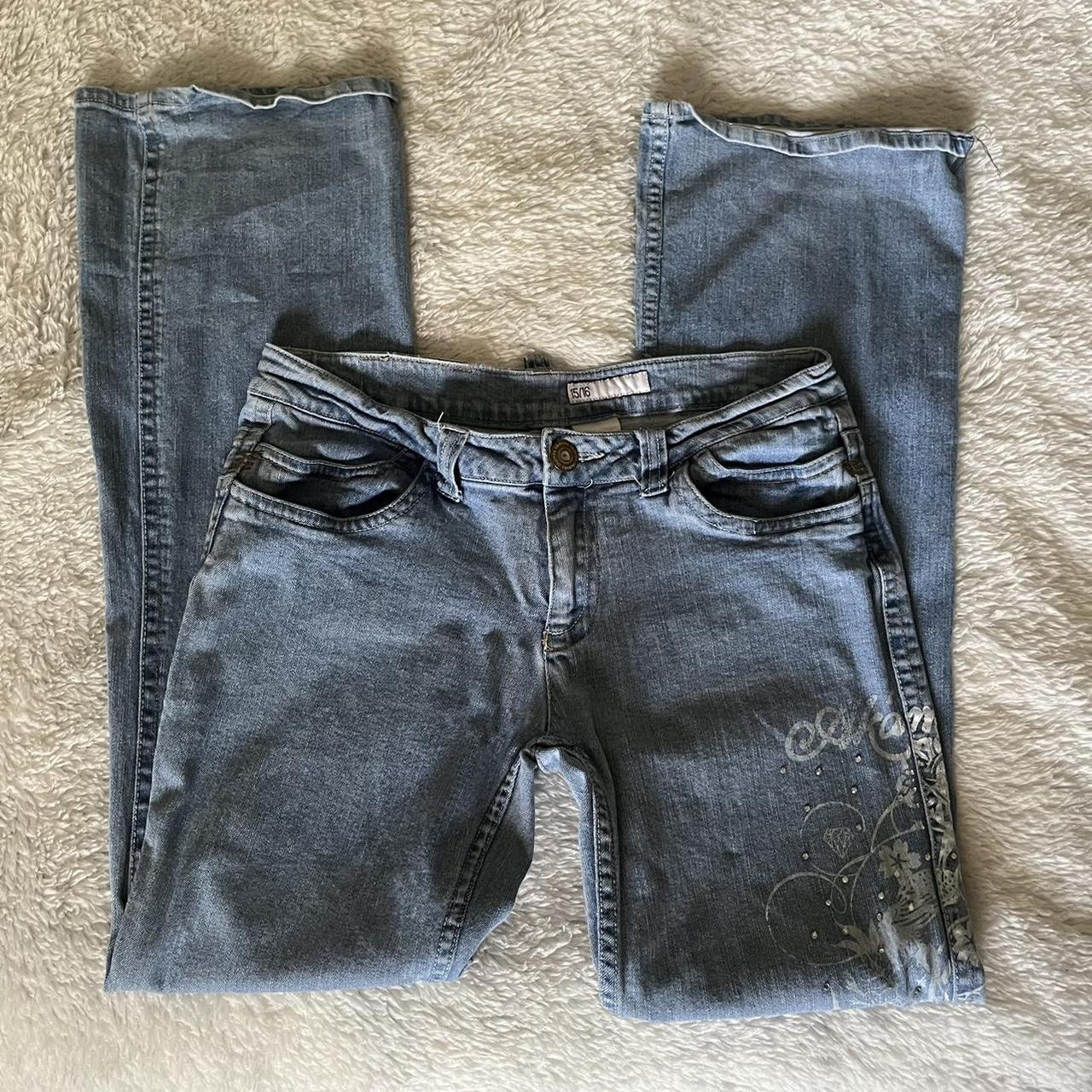 Ed Hardy Women's Blue and White Jeans | Depop