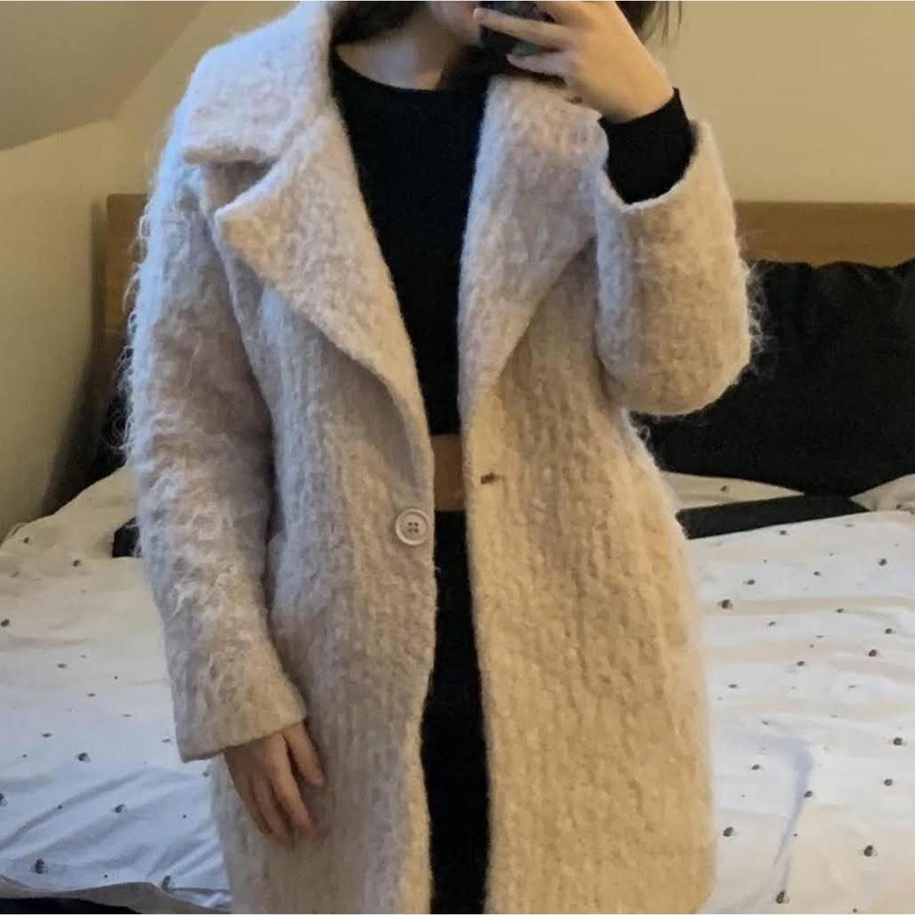 Light pink/ white cream fluffy trench coat in really... - Depop