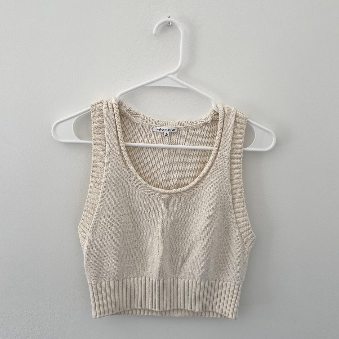 reformation cropped sweater tank in cream size... - Depop