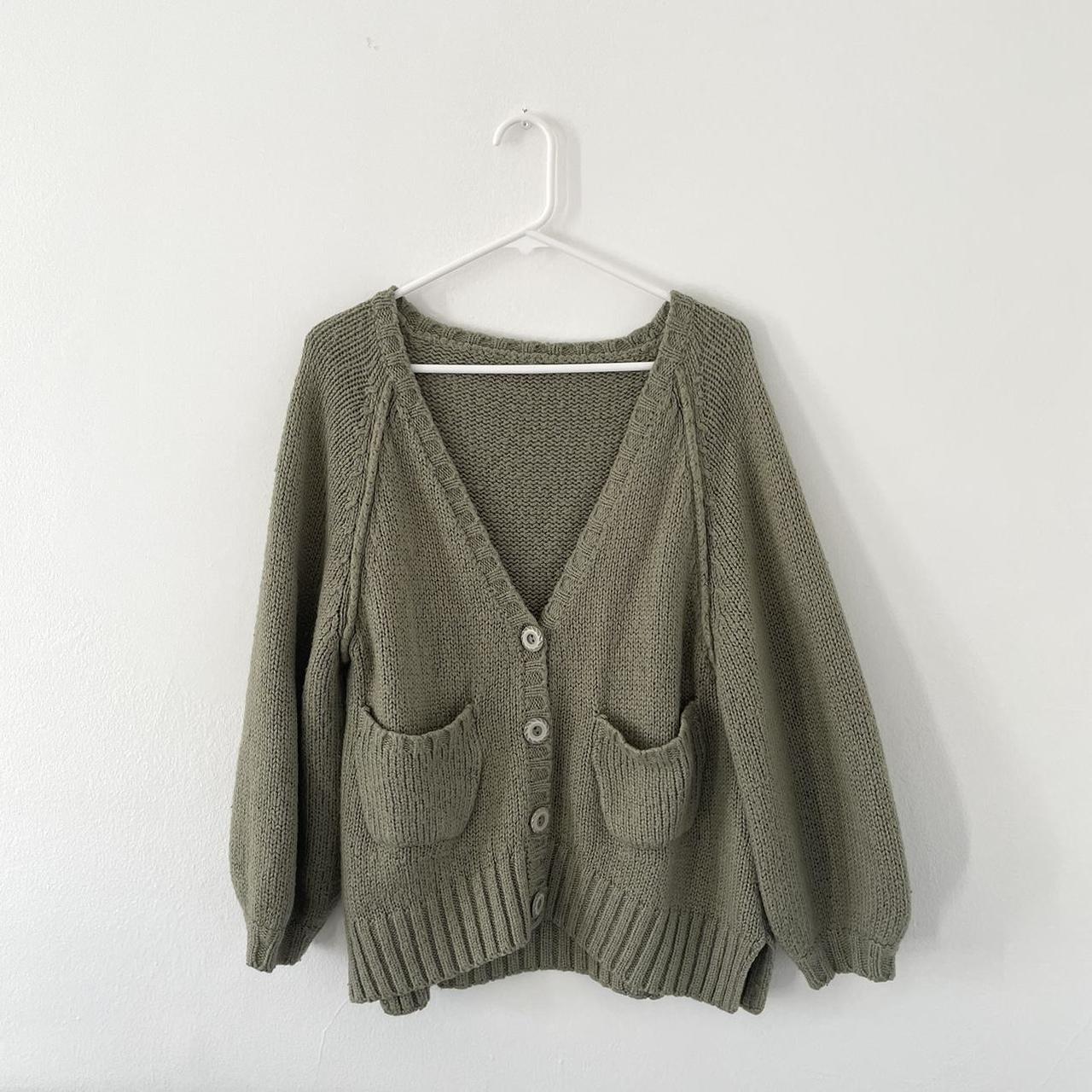 sage green oversized cardigan from asia no tag but... - Depop