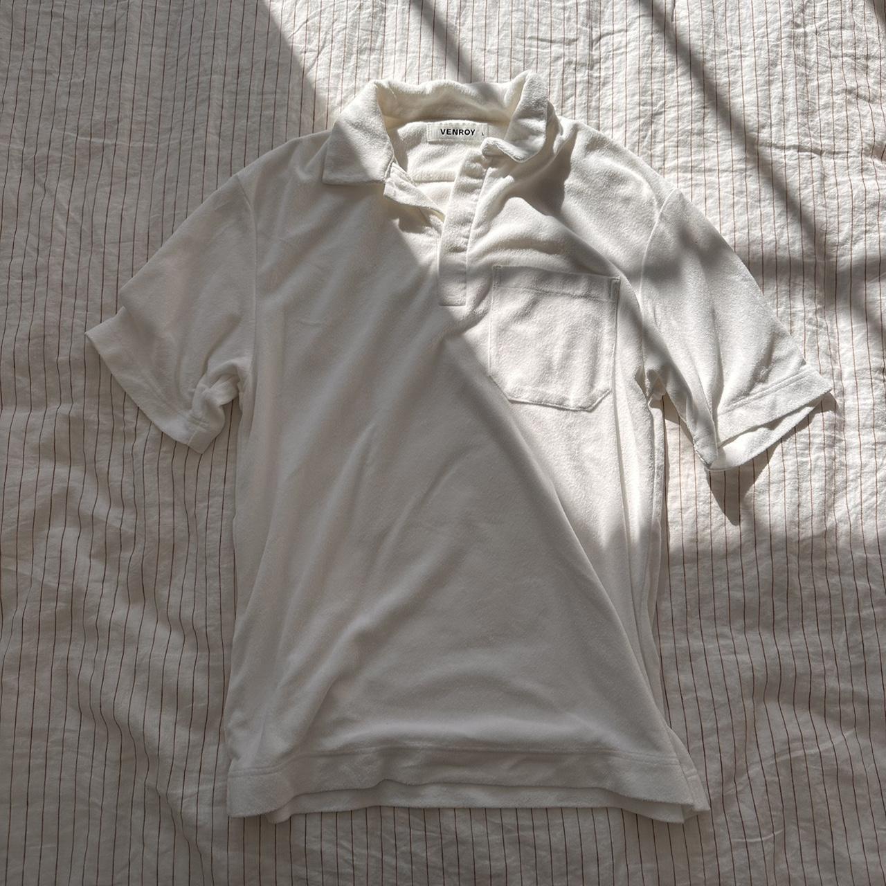 Venroy White polo shirt with a small chest pocket - Depop