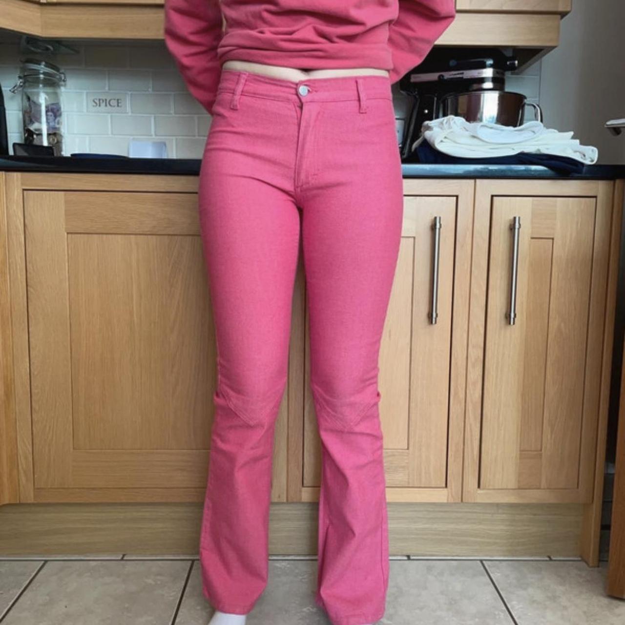 Vintage pink flares/ flared trousers Size small... - Depop