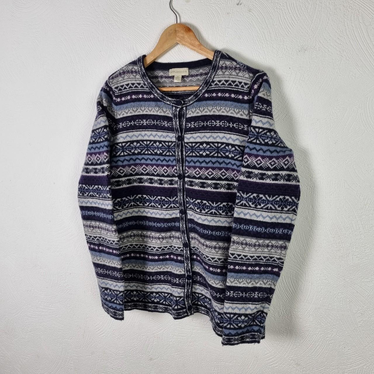 Appleseeds Fair Isle Cardigan Women's Medium Blue... - Depop