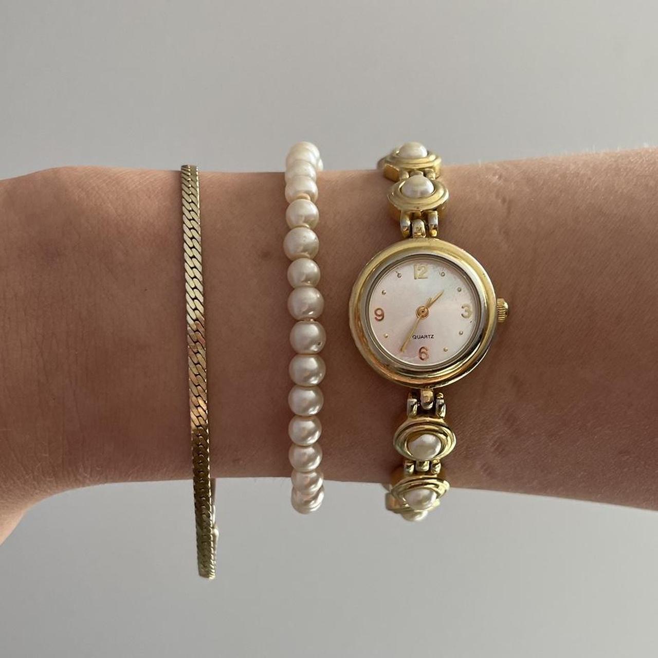 -Vintage pearl beaded gold women's watch -watch... - Depop