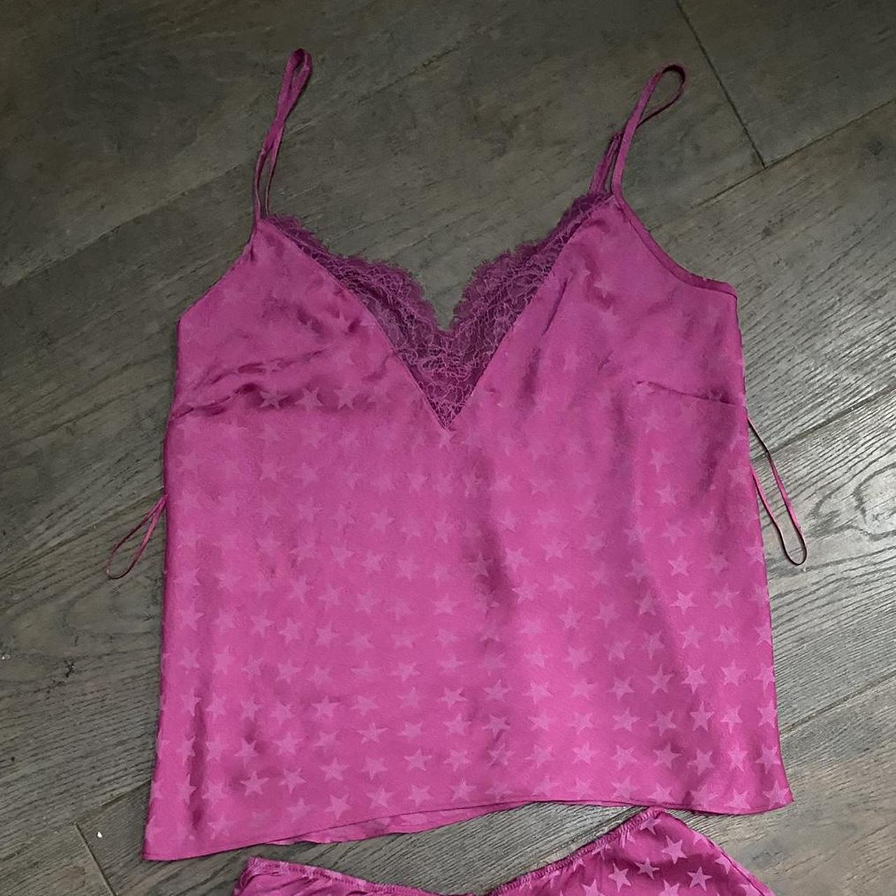 Gorgeous pink star print lace and satin pyjama set - Depop