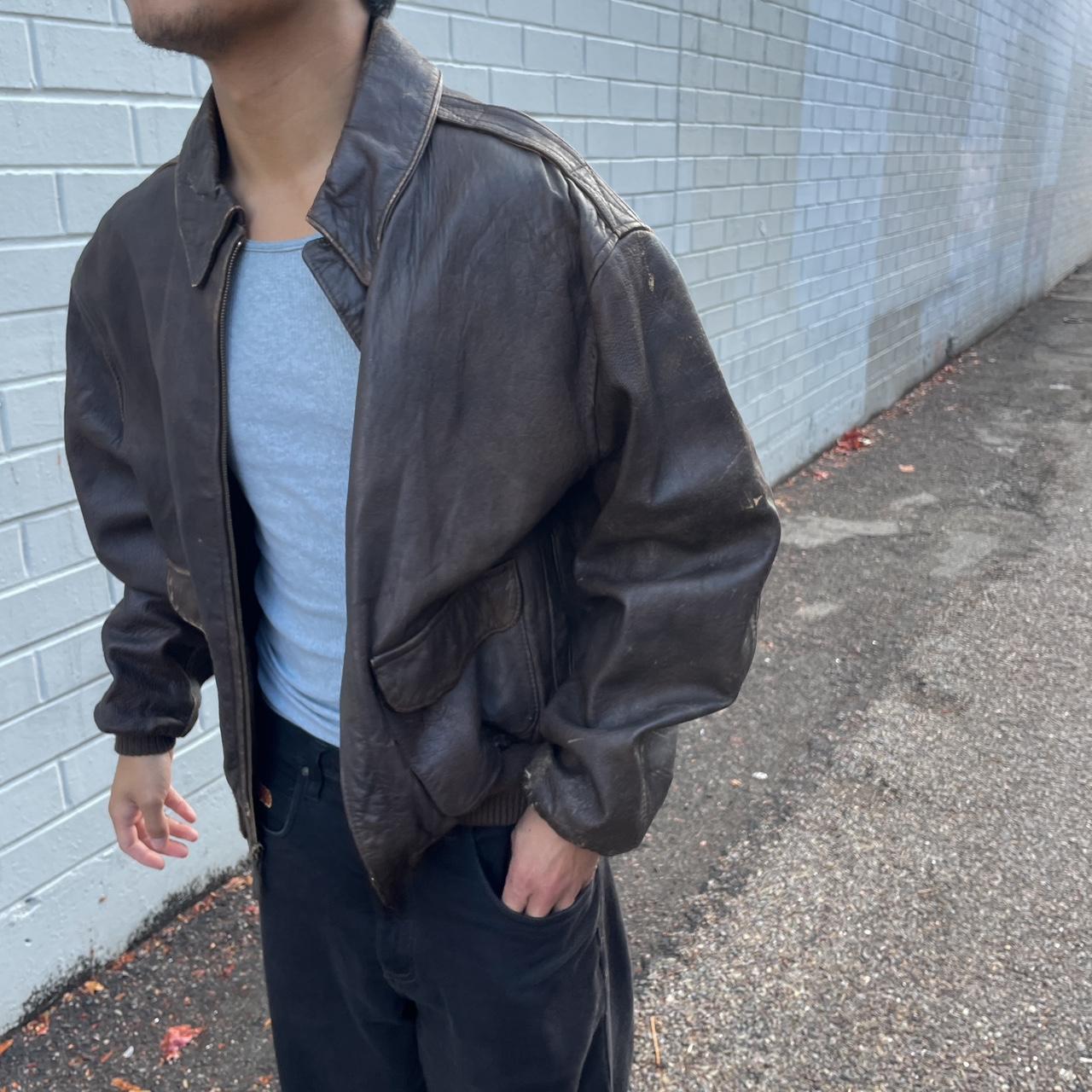 Vintage Pilot Leather Jacket Fabrics: 100% genuine... - Depop