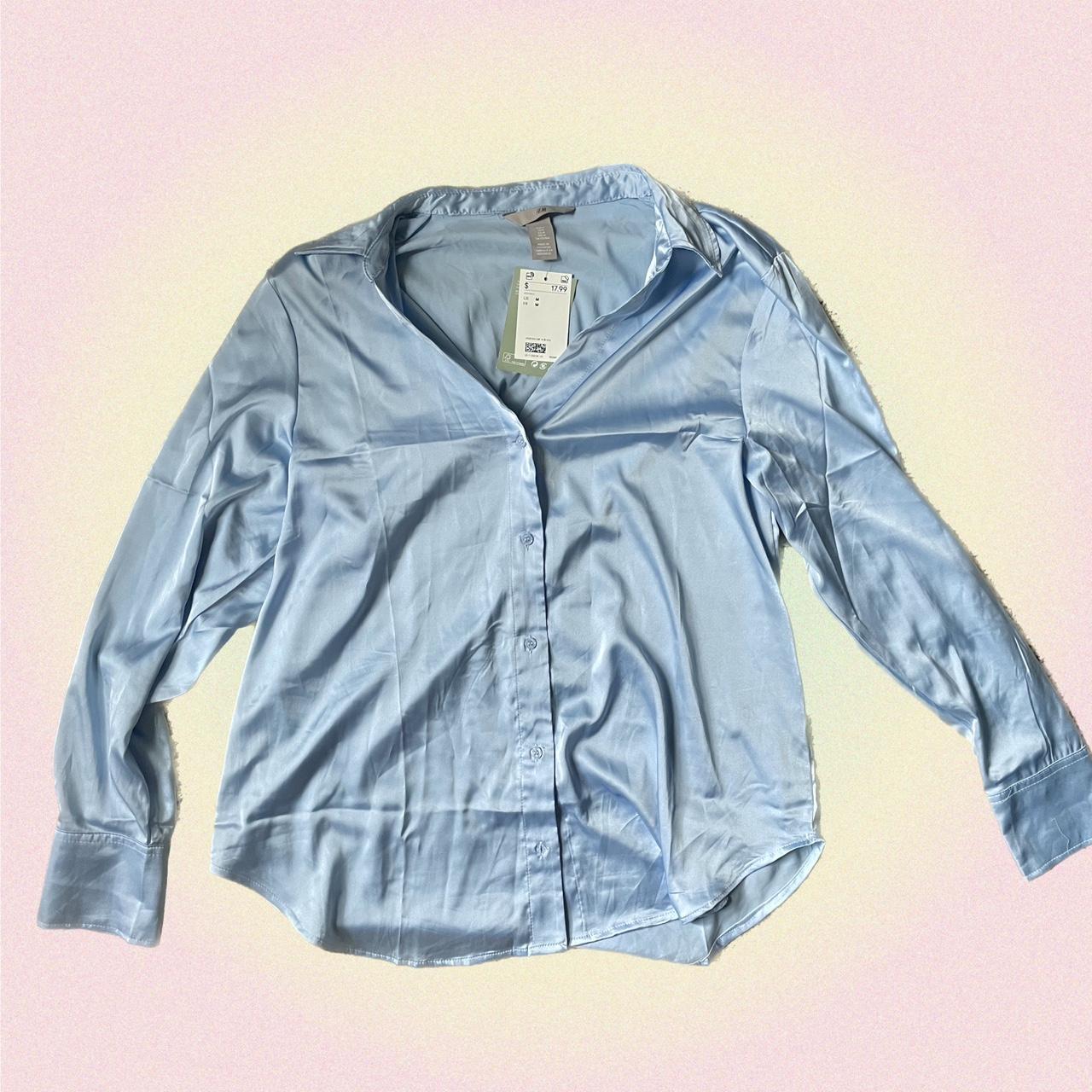 Baby Blue Satin Button Up Blouse • size; women’s... - Depop