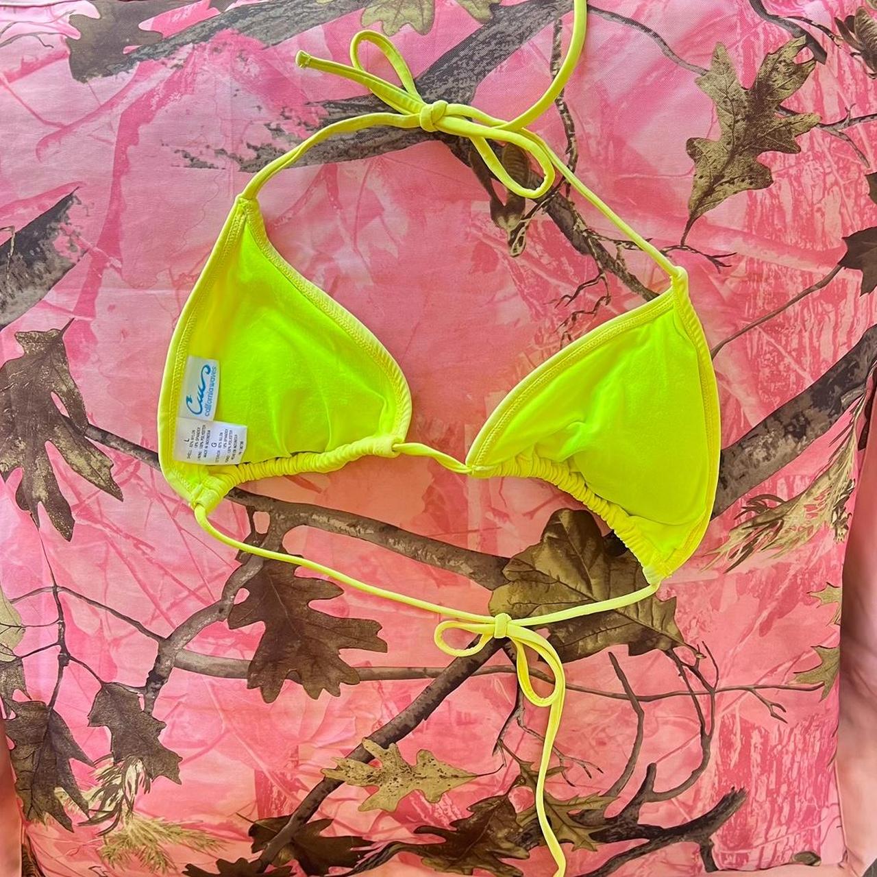 california waves neon yellow triangle bikini top... | Depop
