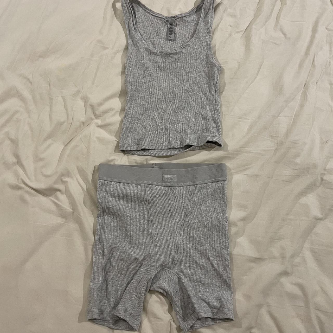 Grey SKIMS cotton rib tank and boxer set Tank in... - Depop