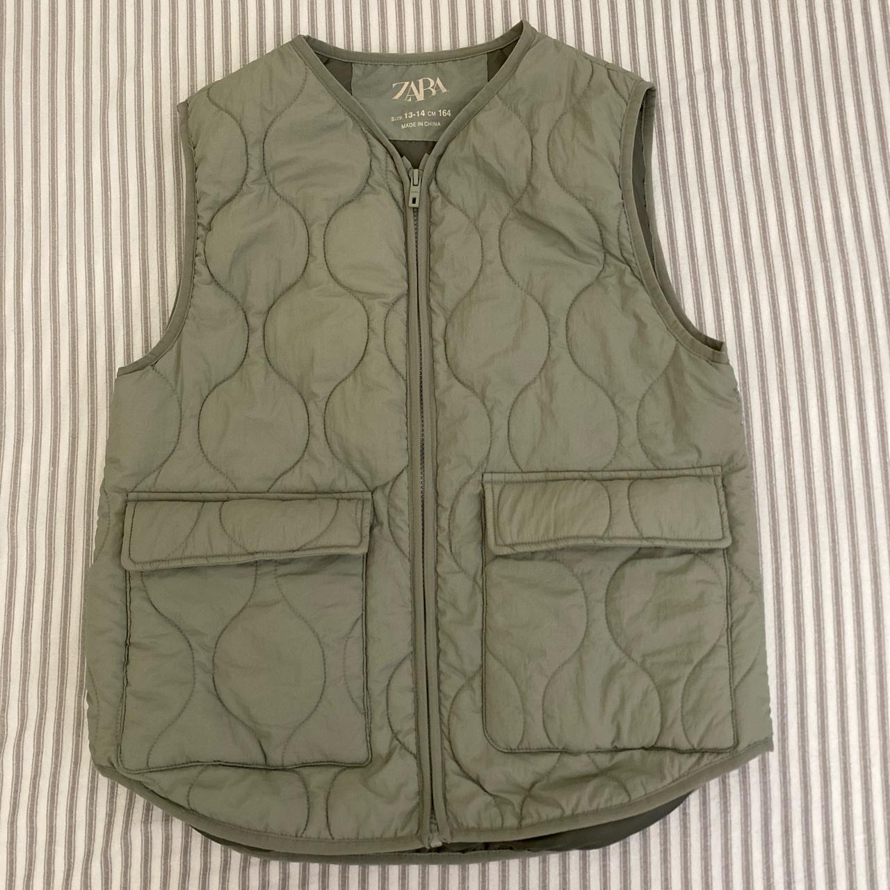 green quilted puffy zara vest fully zips and has... - Depop