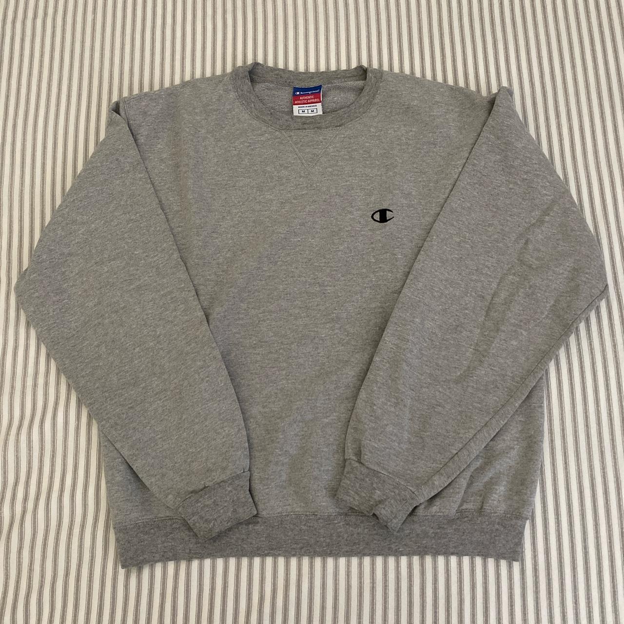 gray vintage champion crewneck sweater drop shoulder... - Depop