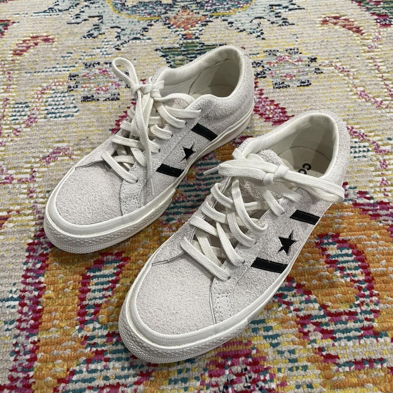 Converse one star Cream suede with black details... - Depop