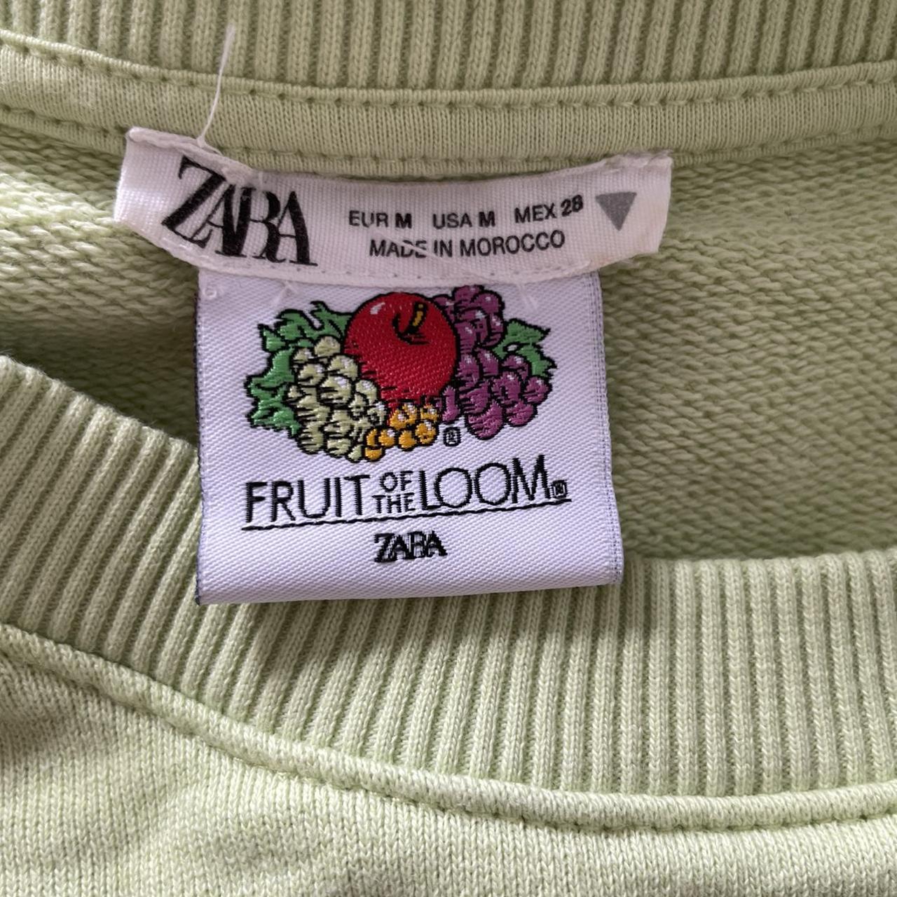 zara x fruit of the loom green cropped crewneck,... - Depop