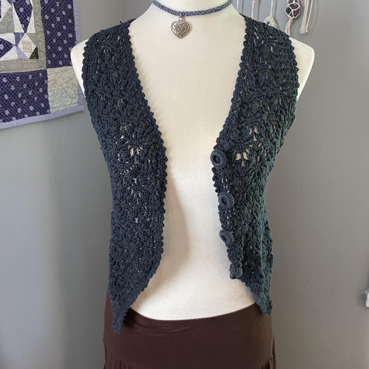 Black crochet vest with buttons #whimsigoth | Depop