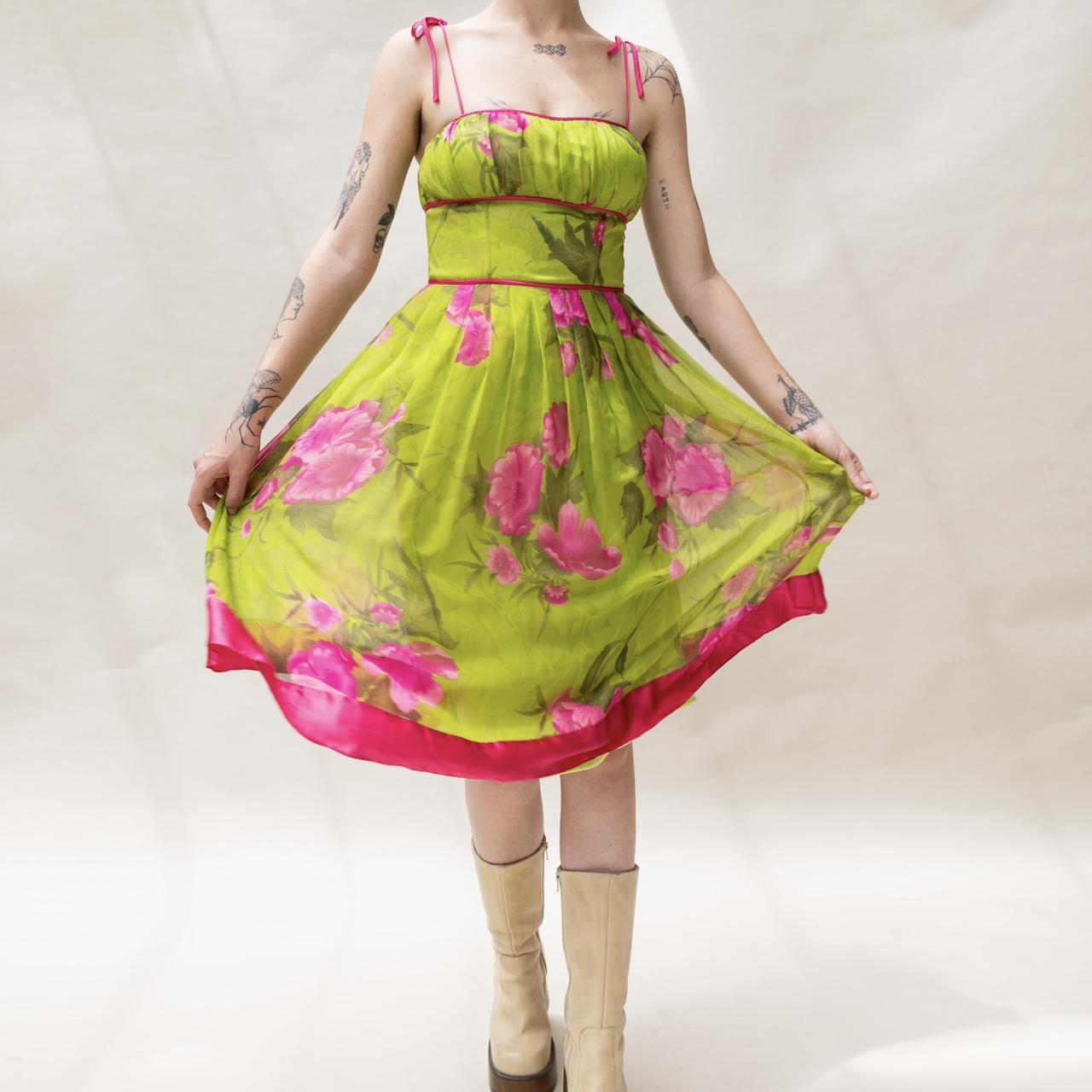 Vintage Y2k Sue Wong Dress vibrant floral... - Depop