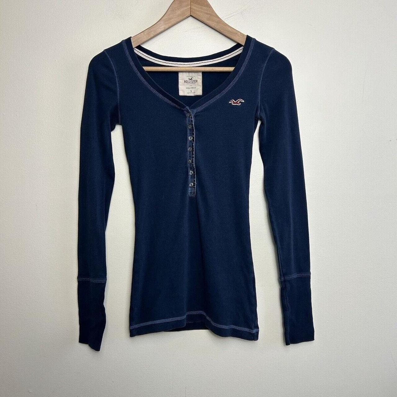Y2K 2000s Hollister Navy Blue Long Sleeve Henley... - Depop