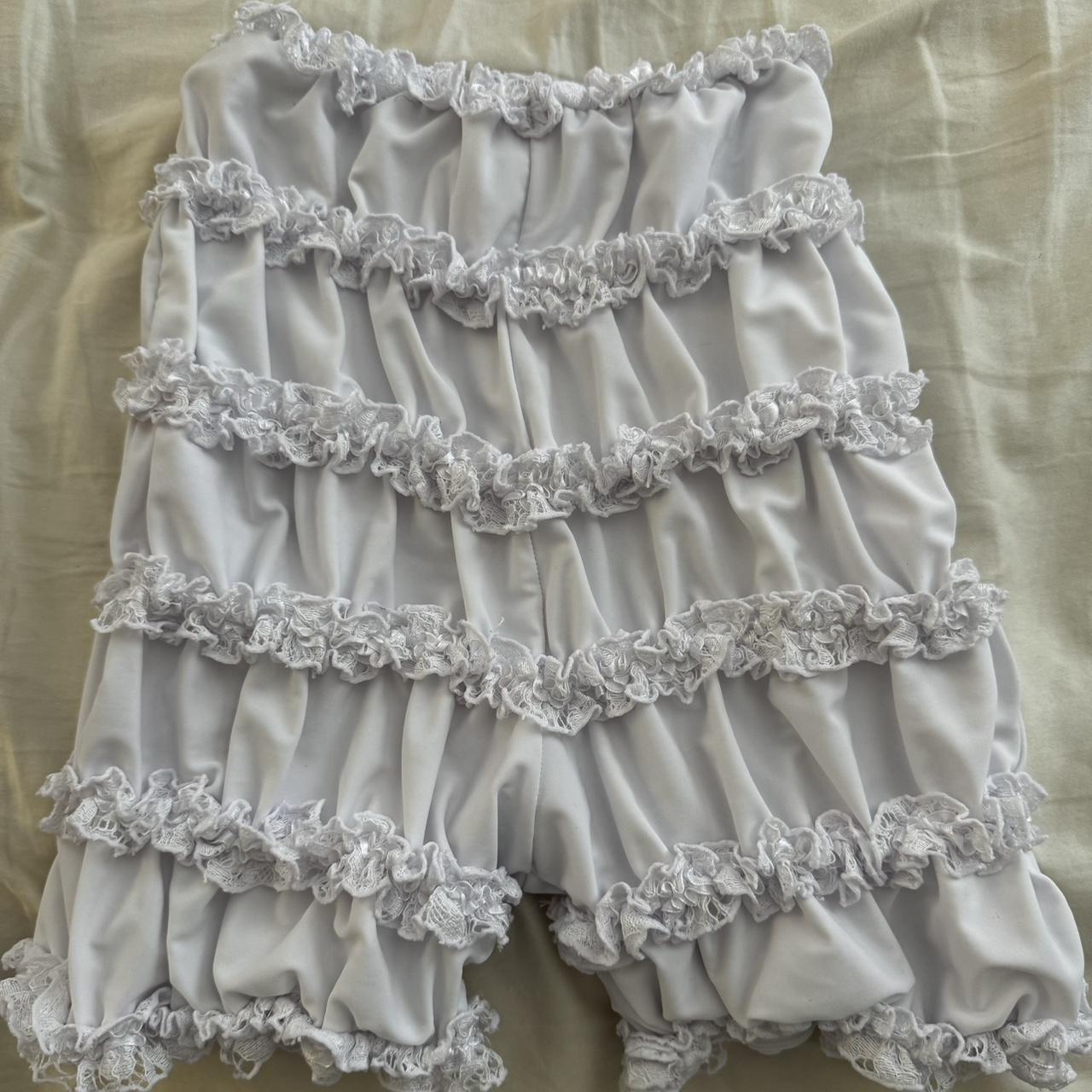 White ruffle shorts with elastic waistband #coquette... - Depop