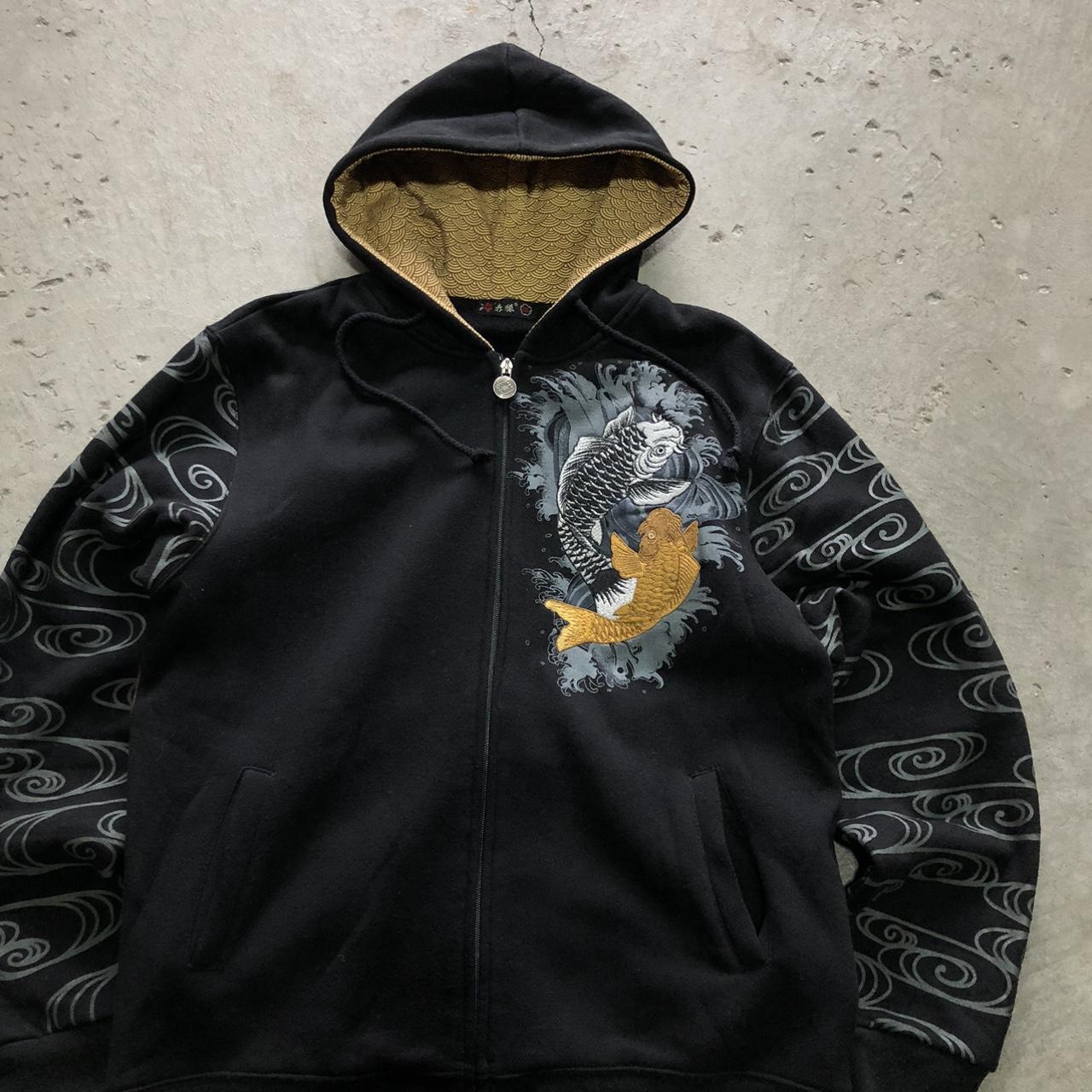 Crazy Y2K Ed Hardy style Japanese Koi Embroidered... - Depop