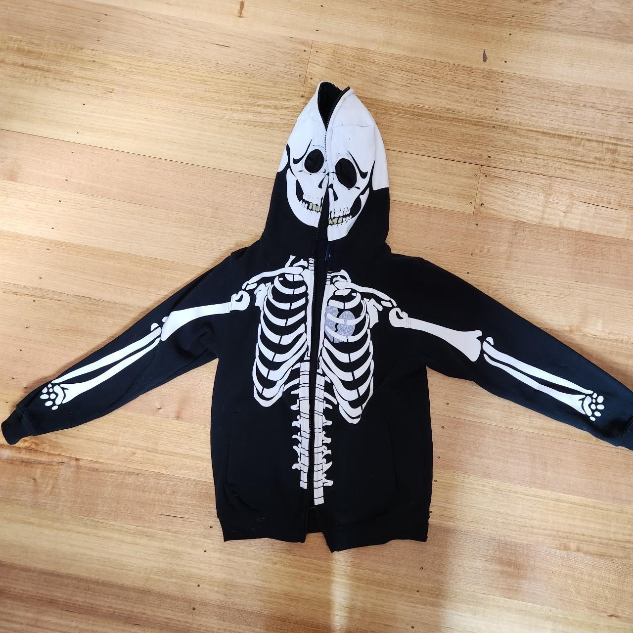 skeleton zip up hoodie hood zips all the way up... - Depop