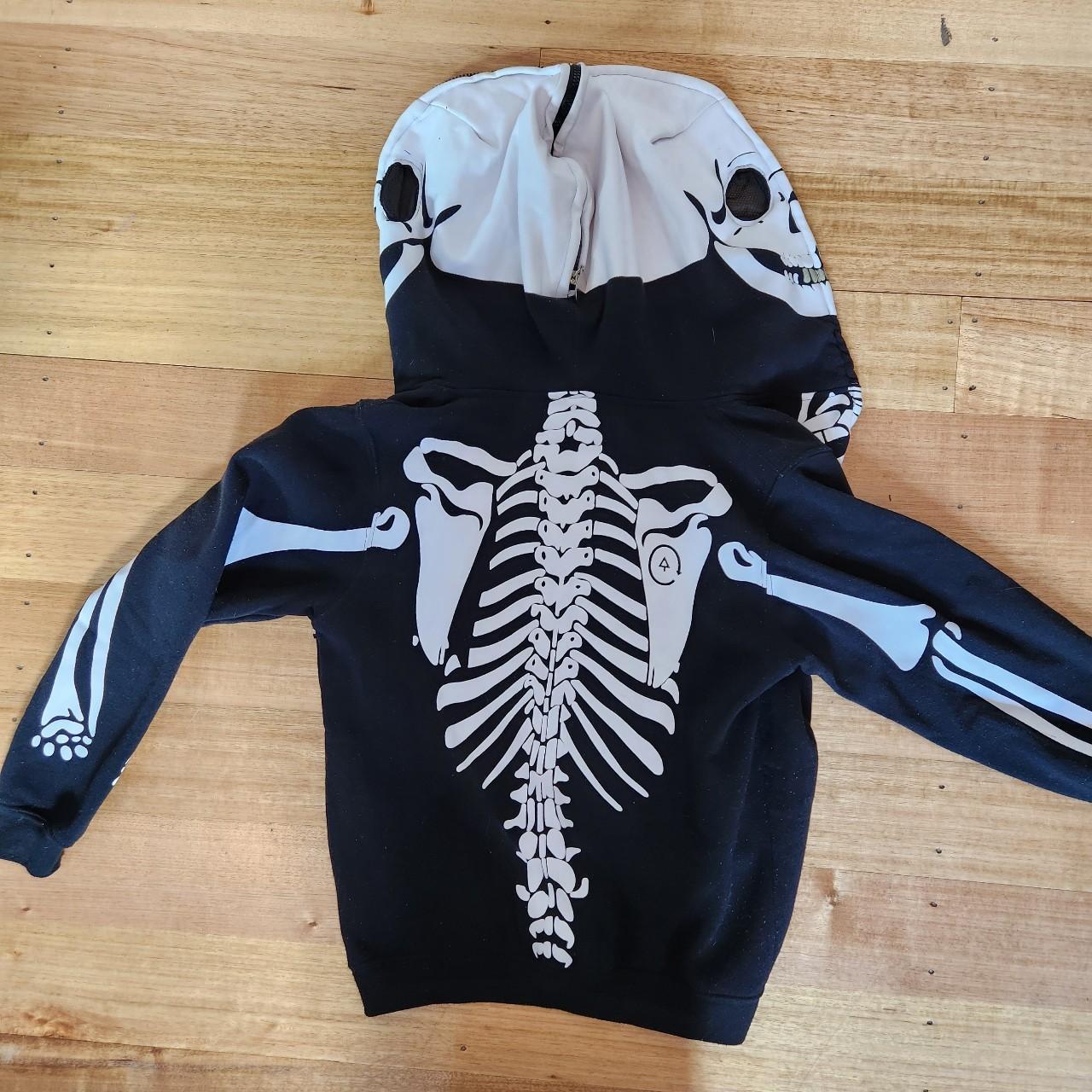 skeleton zip up hoodie hood zips all the way up... - Depop