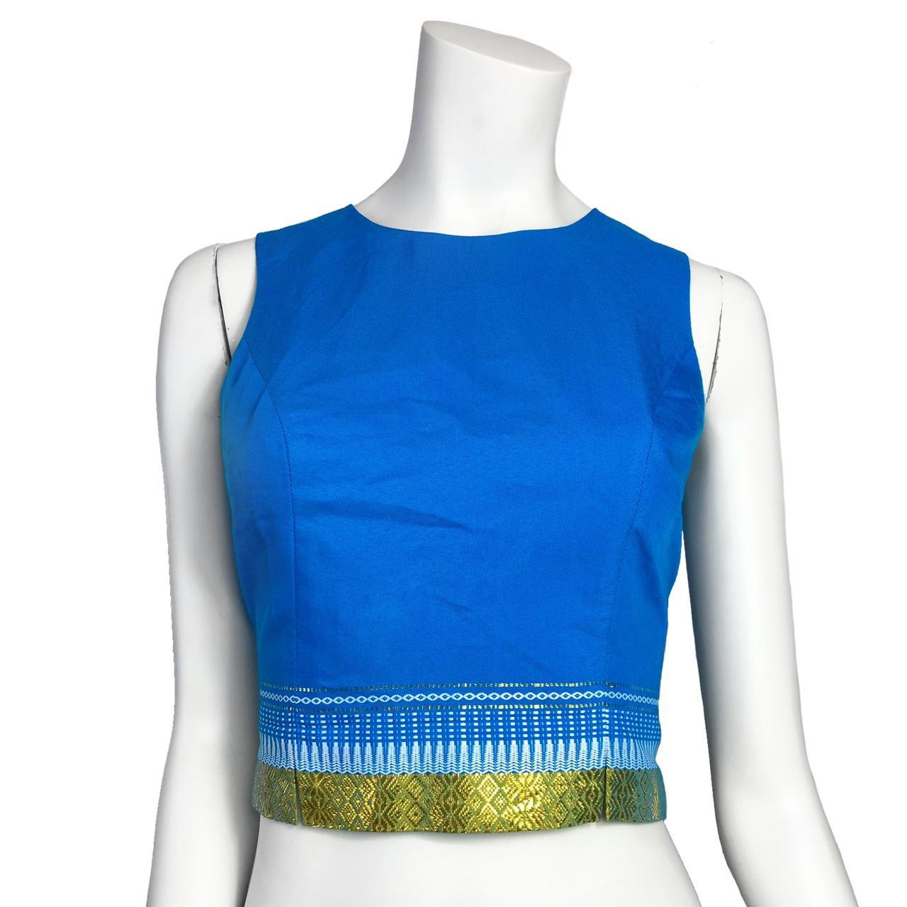 Women's Blue and Gold Crop-top | Depop