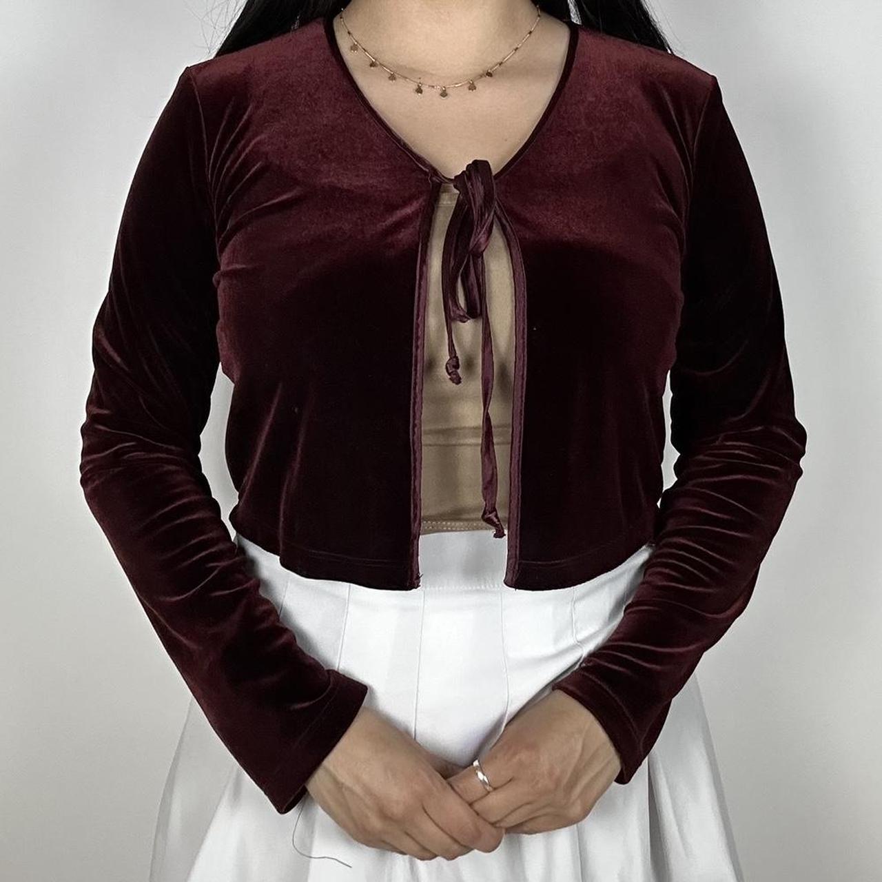 Coquette Burgundy Velvet Cardigan ️ In great... - Depop