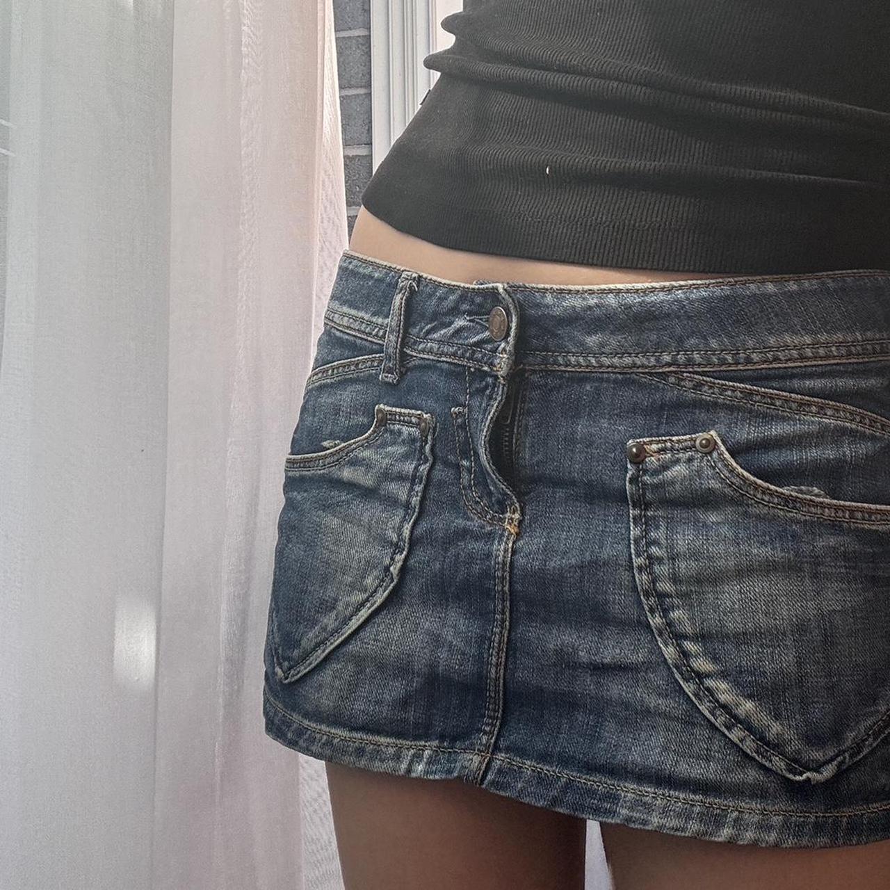 the CUTEST mini blue denim skirt worn well but... | Depop