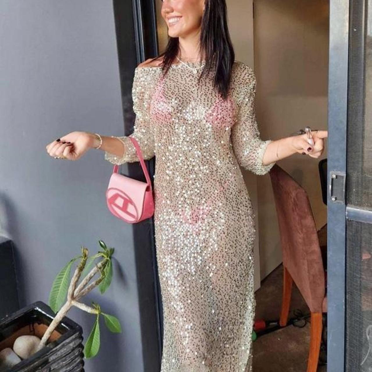 Sheer Sequin Dress RRP $95 perfect fun party dress! ... - Depop