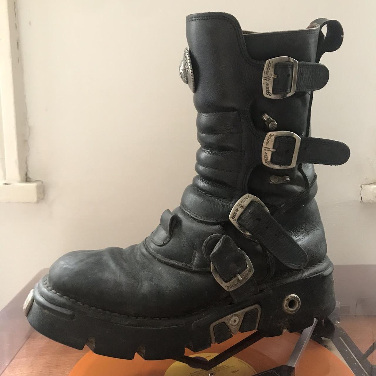 New Rock Men's Black and Silver Boots | Depop