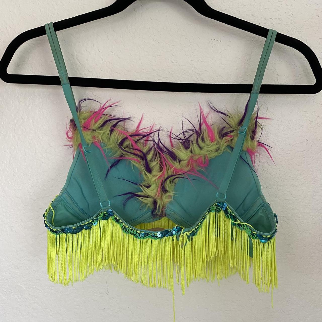 Upcycled green and blue burlesque bra. Neon monster... | Depop